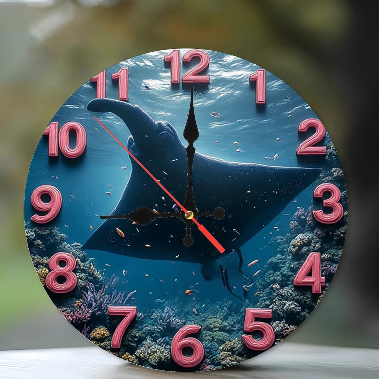 Ocean Manta Ray Wall Clock Underwater Decor 10-Inch Silent Wooden Wall ...