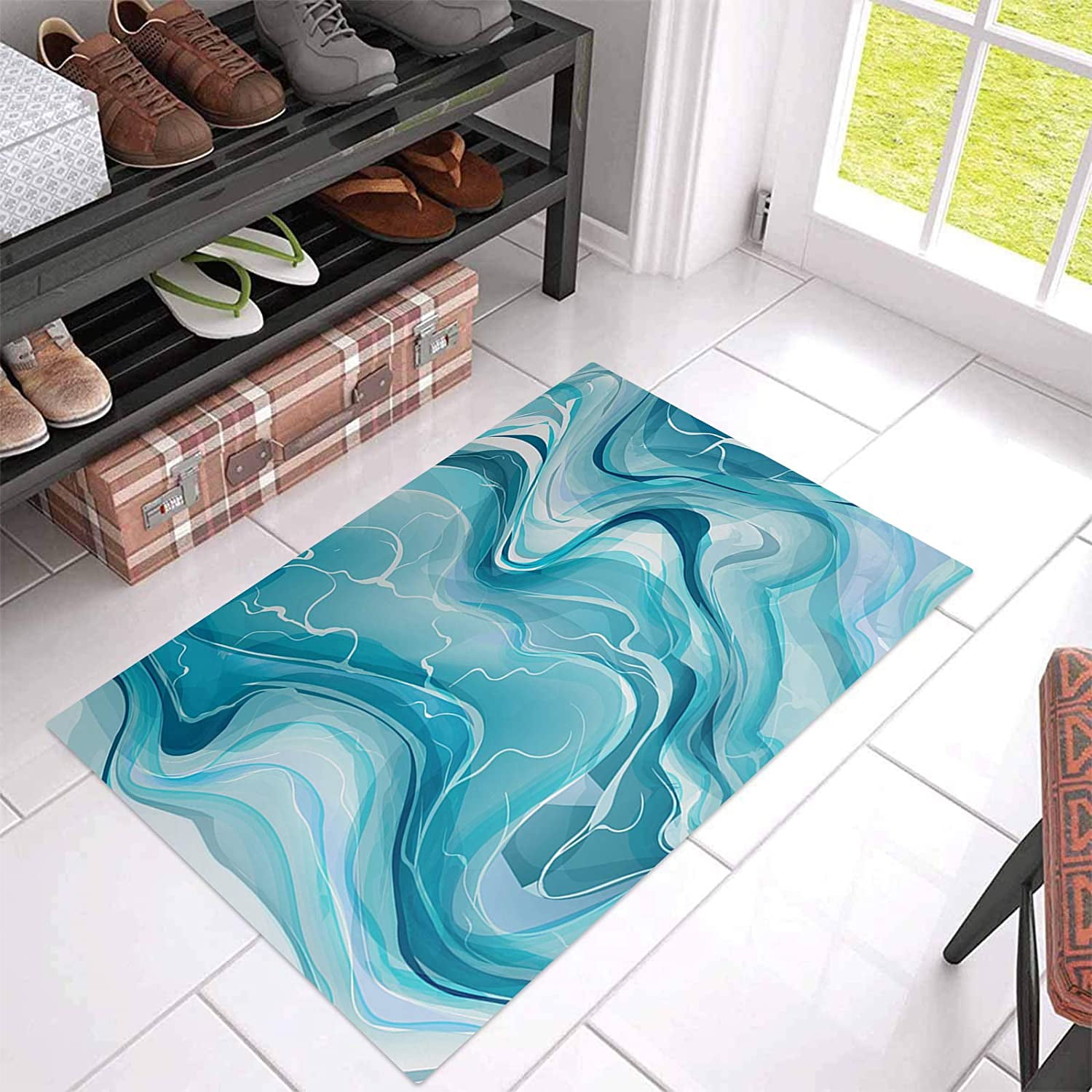 Ocean Marble Blue Ripple Waves Texture Welcome Indoor Door Mats,Non ...