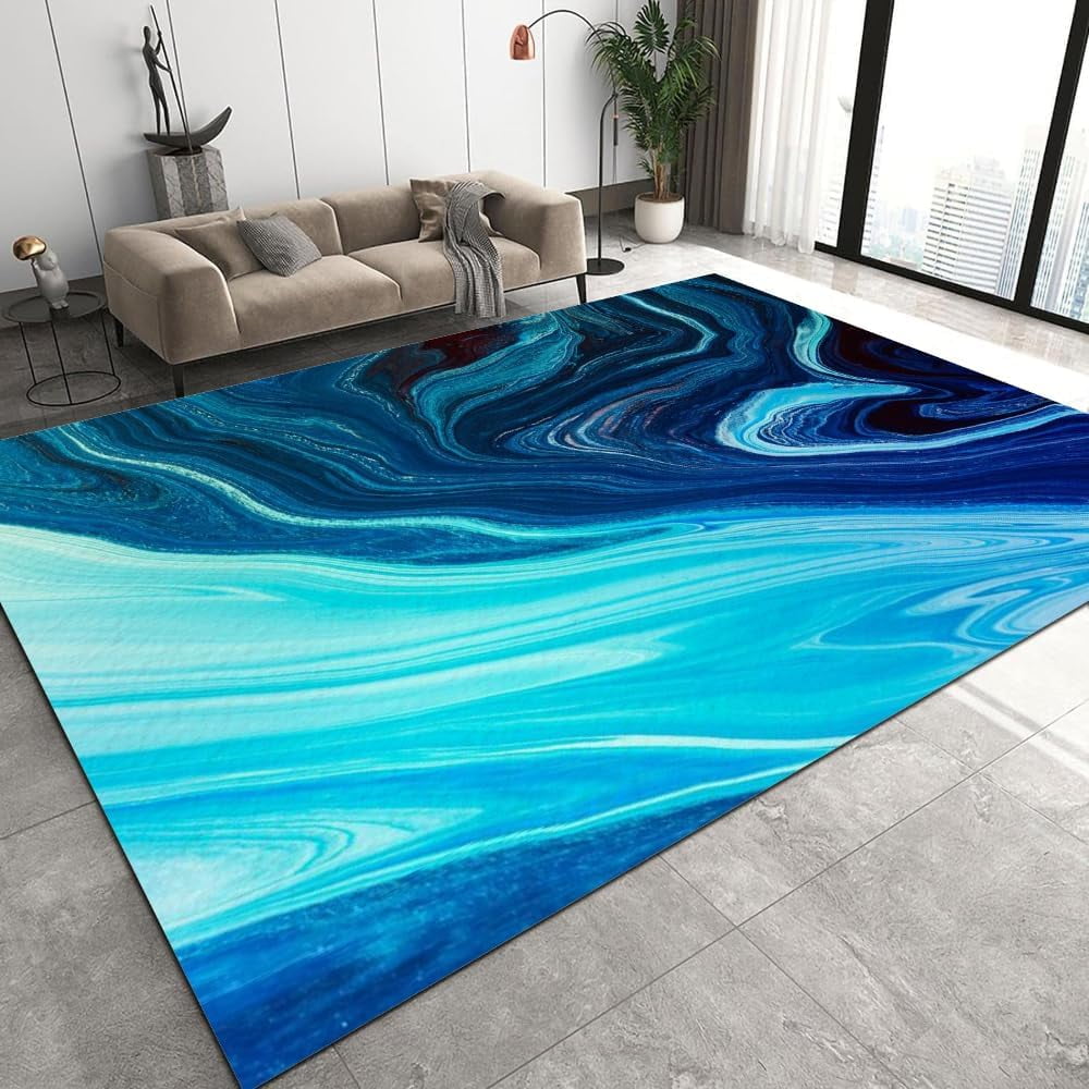 Ocean Marble Navy Blue Area Rugs Ombre Abstract Stripes Entryway Rug ...