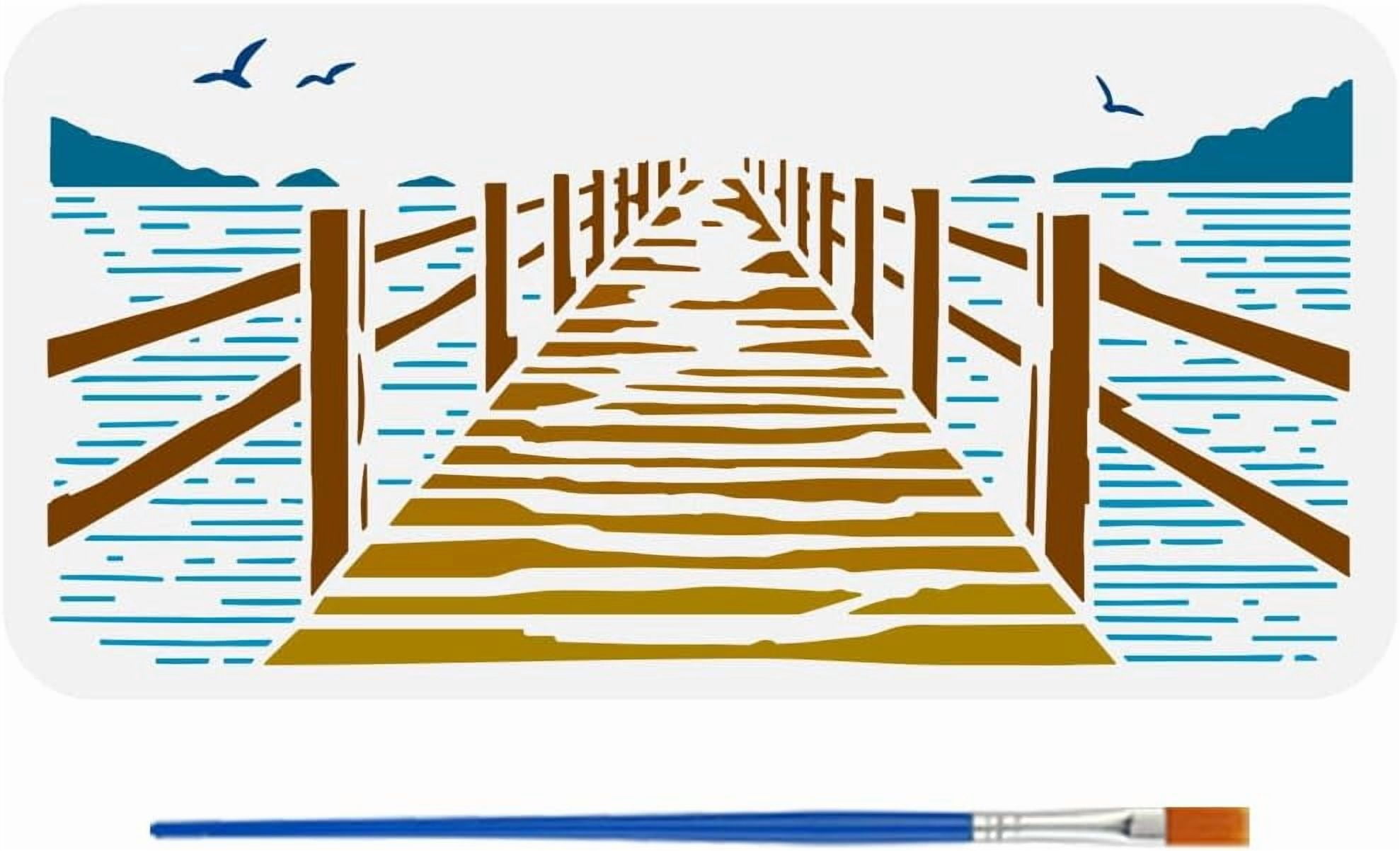 Ocean Marina Stencil with Brush 5.9x11.8inch Rectangle Bridge Dock ...