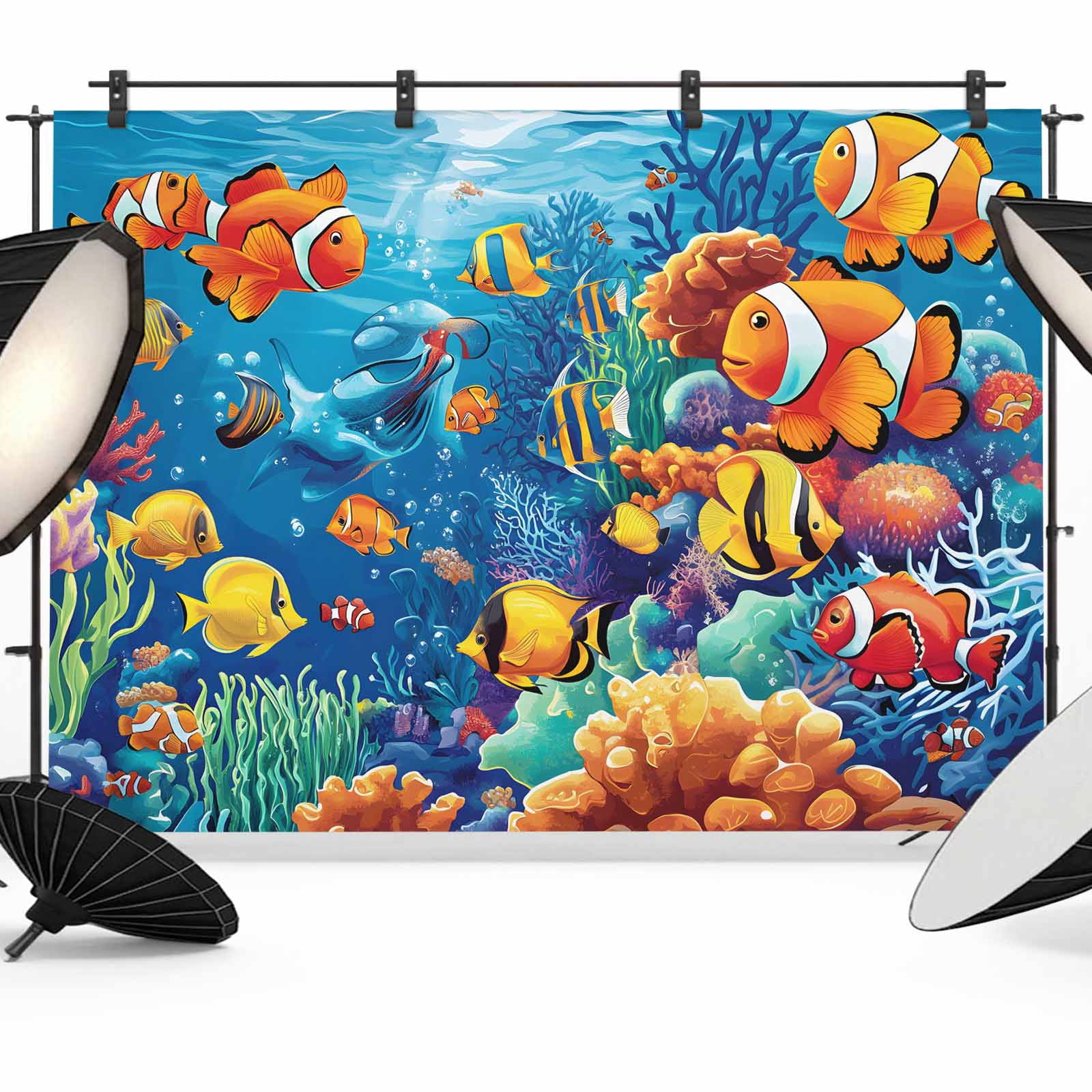 Ocean Marine Backdrop for Photography, Life Fish Coral Seagrass ...