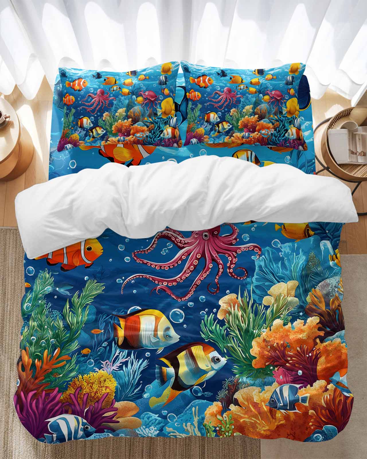 Ocean Marine Bedding Duvet Cover Set Full Size 4 Pieces Life Tropical ...