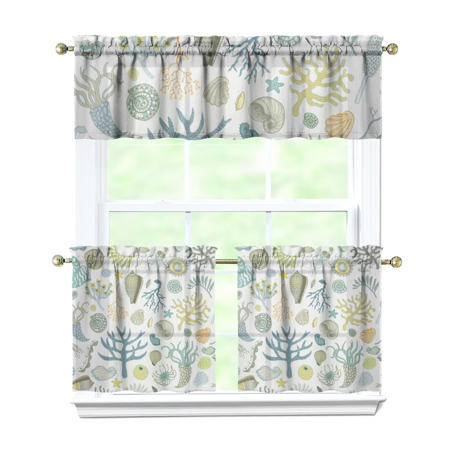 Ocean Marine Kitchen Curtains Set Seashell Starfish Shell Coral ...