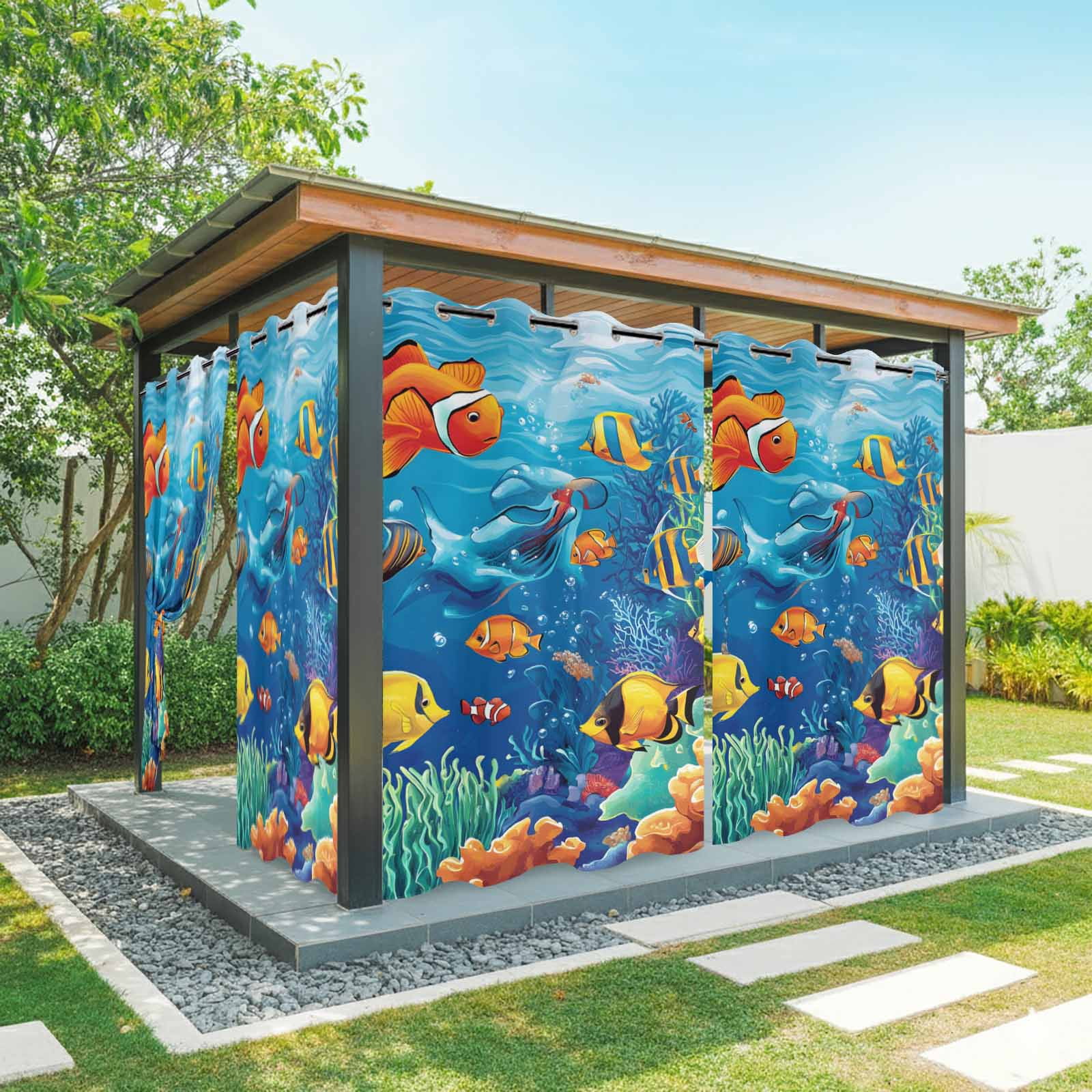 Ocean Marine Outdoor Curtains for Patio Waterproof, Life Fish Coral ...