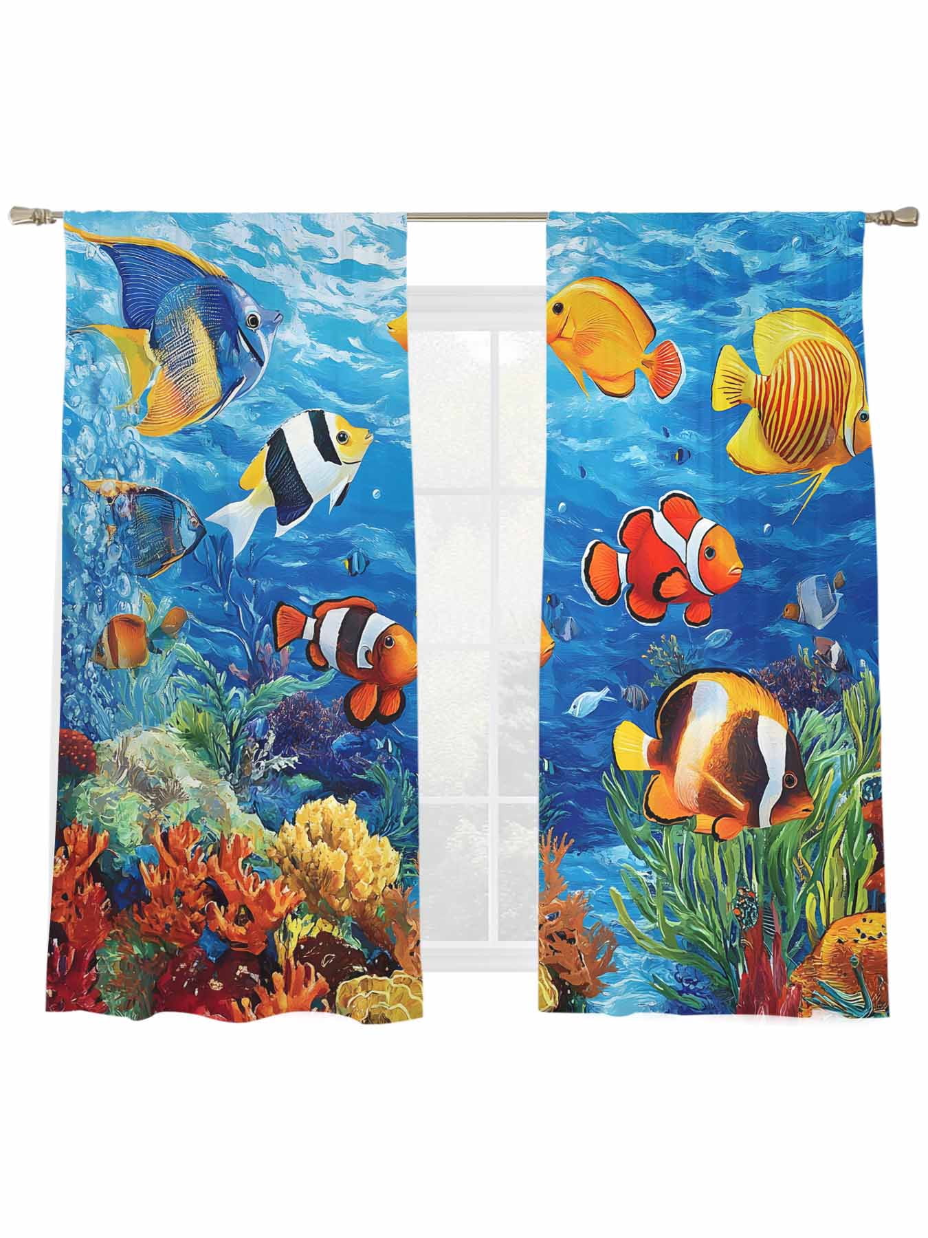 Ocean Marine Sheer Curtains 2 Panels Set Life Tropical Fish Coral ...