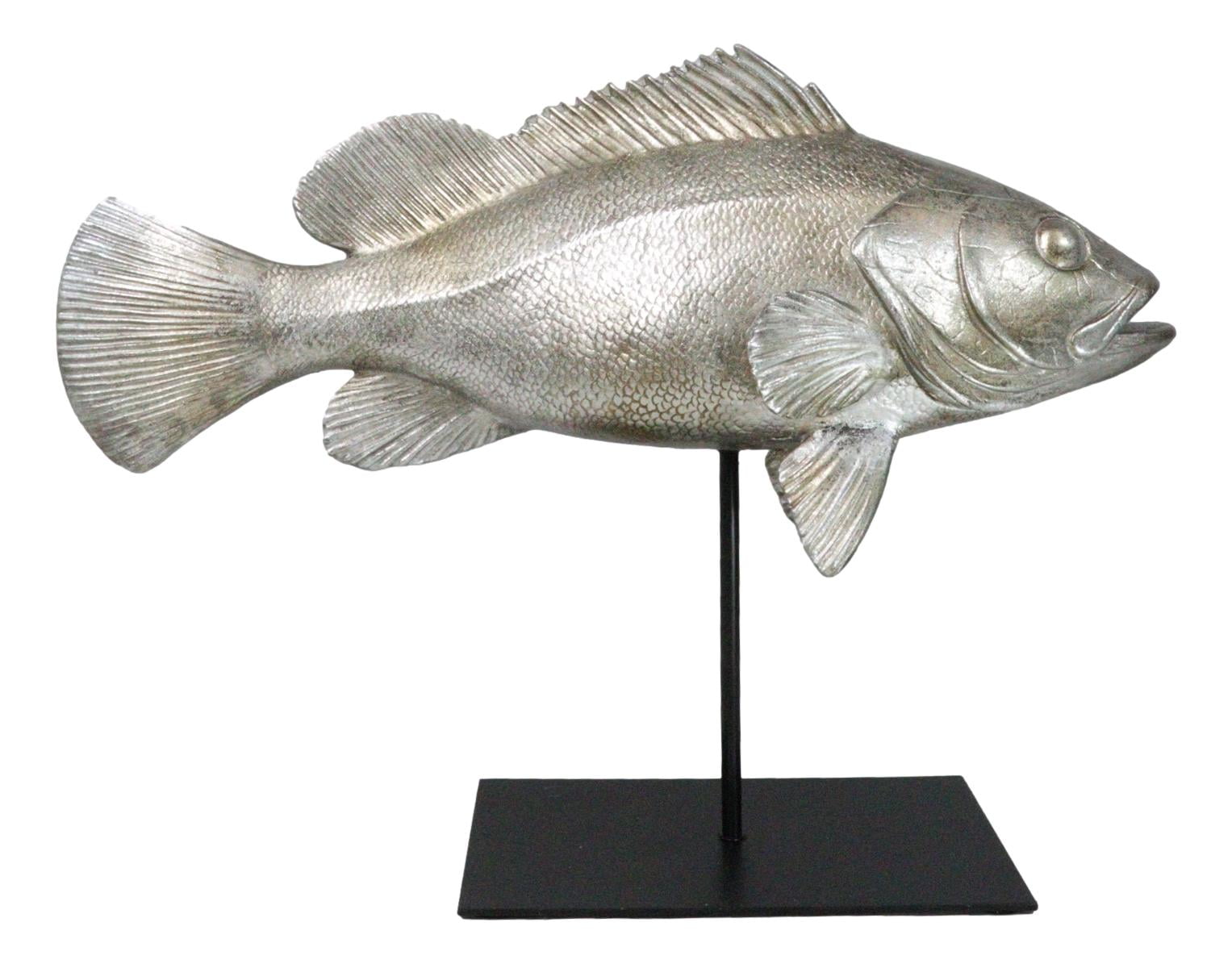 Ocean Marine Silver Tone Serranidae Grouper Fish Sculpture On Metal ...