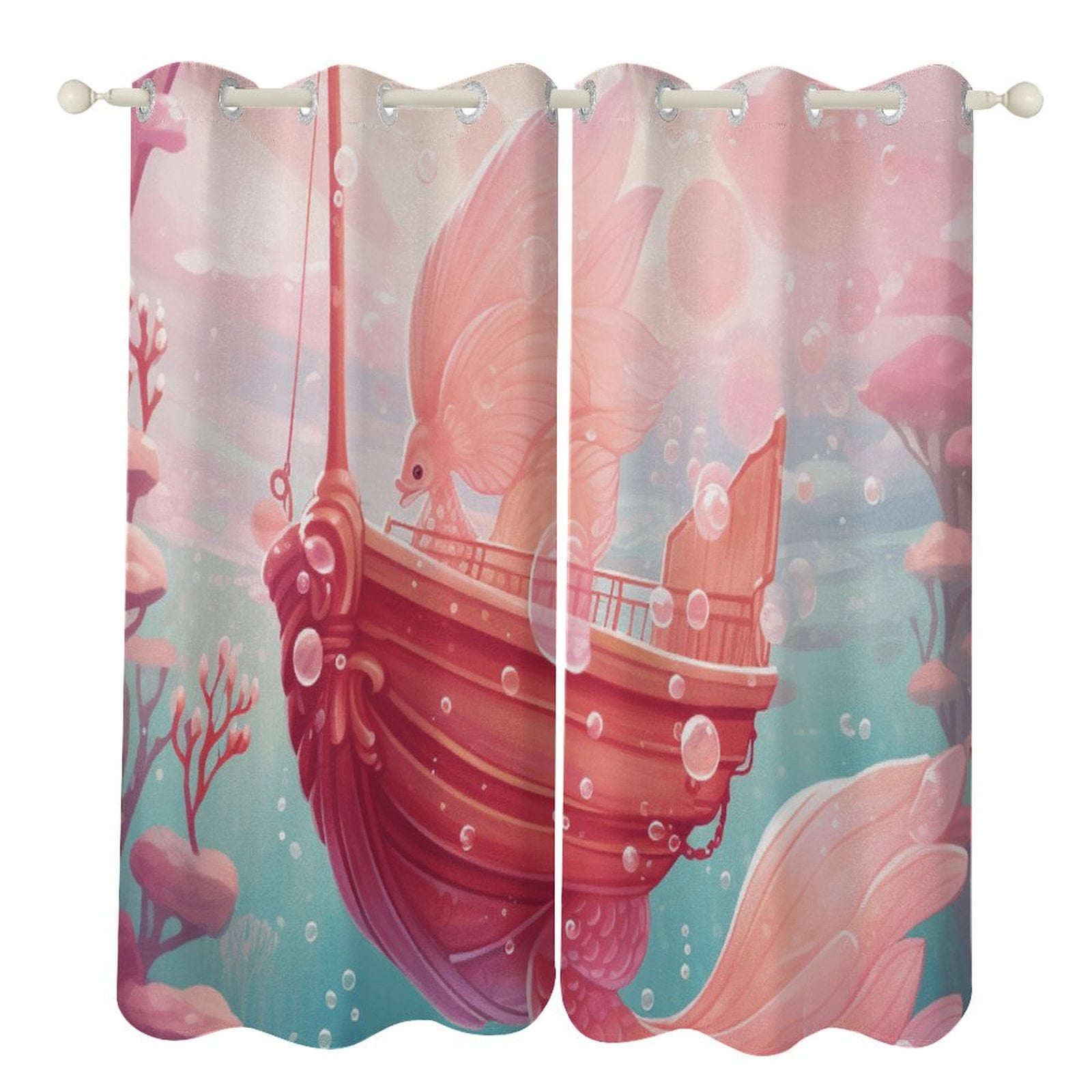 Ocean Mermaid Coral Blackout Curtains for Bedroom Curtains Insulated ...