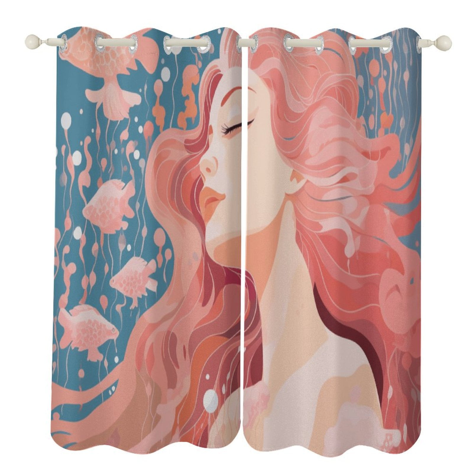 Ocean Mermaid Coral Modern Window for Living Room Curtains for Child ...