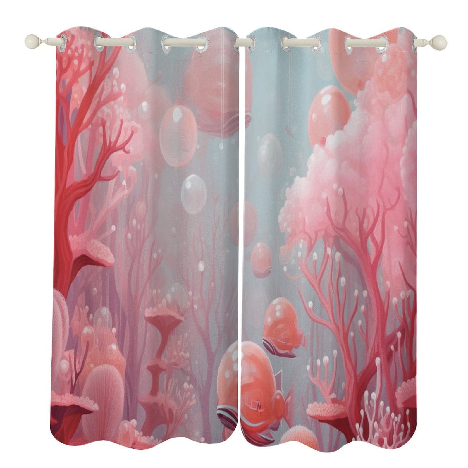 Ocean Mermaid Coral Modern Window for Living Room Curtains for Child ...