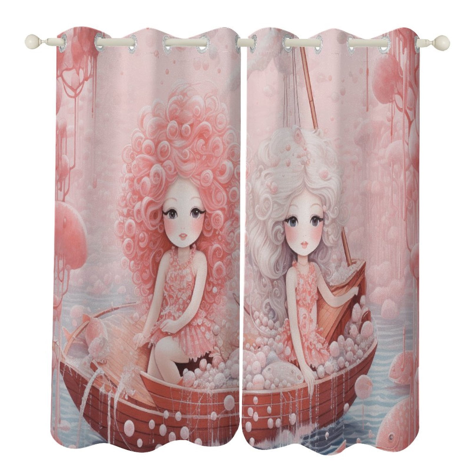 Ocean Mermaid Coral Modern Window for Living Room Curtains for Child ...