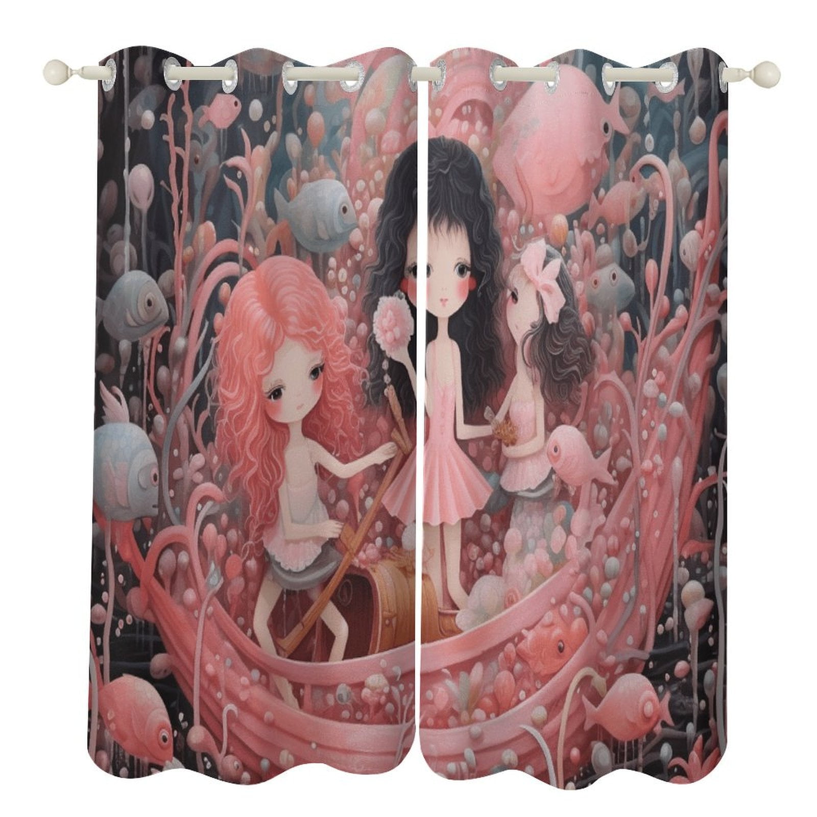 Ocean Mermaid Coral Modern Window for Living Room Curtains for Child ...
