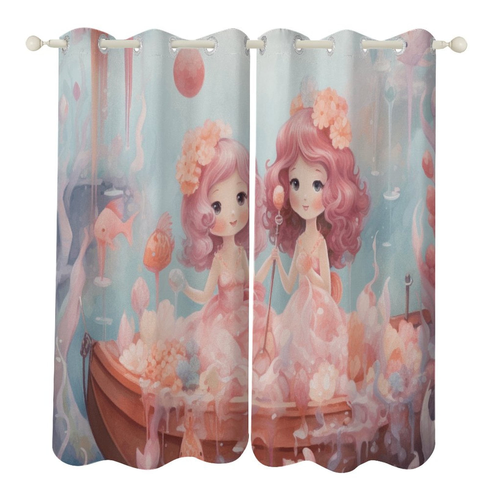 Ocean Mermaid Coral Modern Window for Living Room Curtains for Child ...