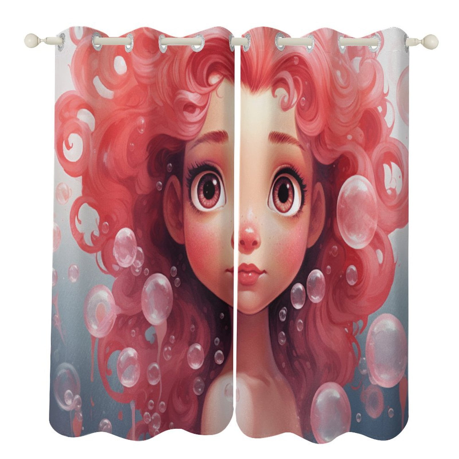 Ocean Mermaid Coral Modern Window for Living Room Curtains for Child ...
