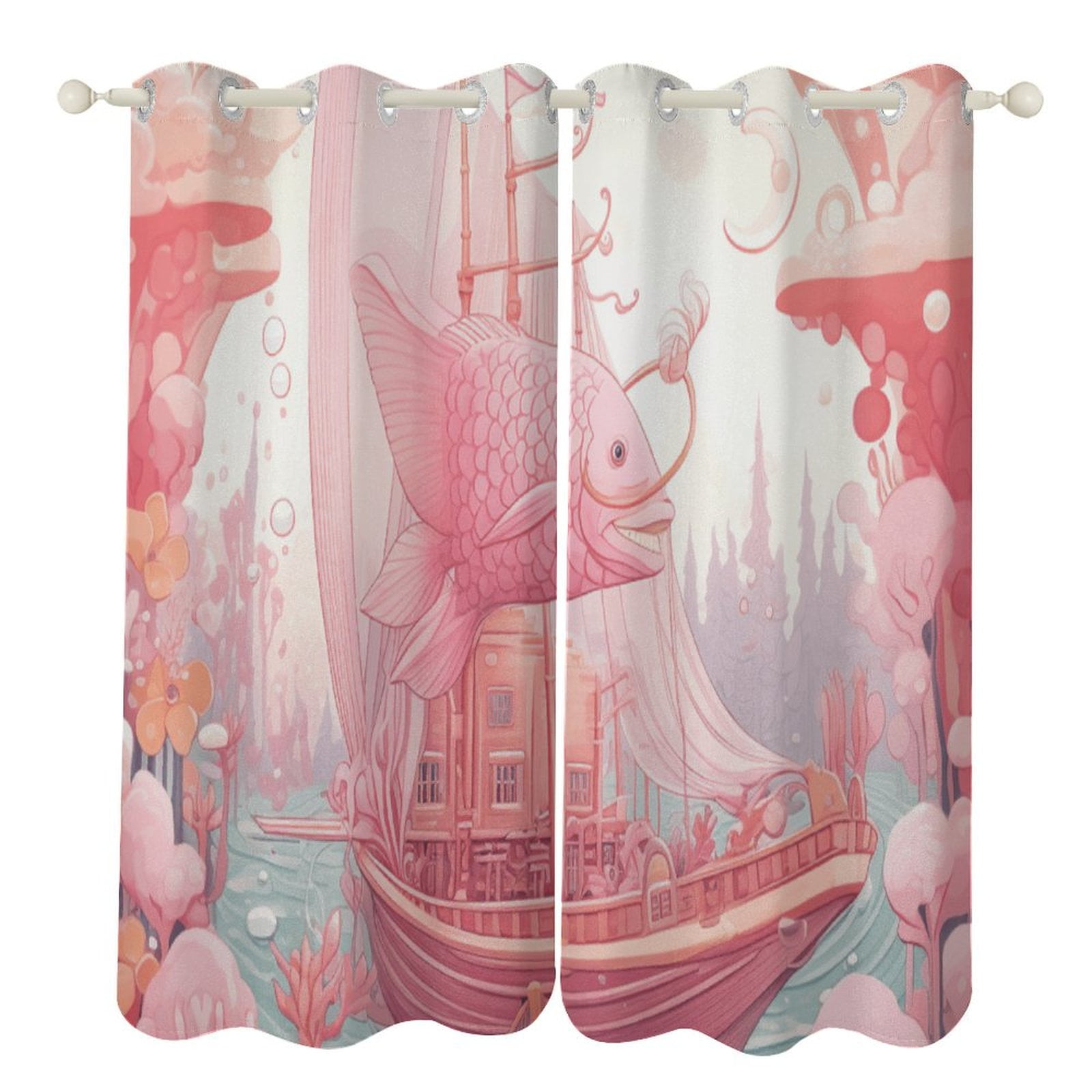 Ocean Mermaid Coral Modern Window for Living Room Curtains for Child ...