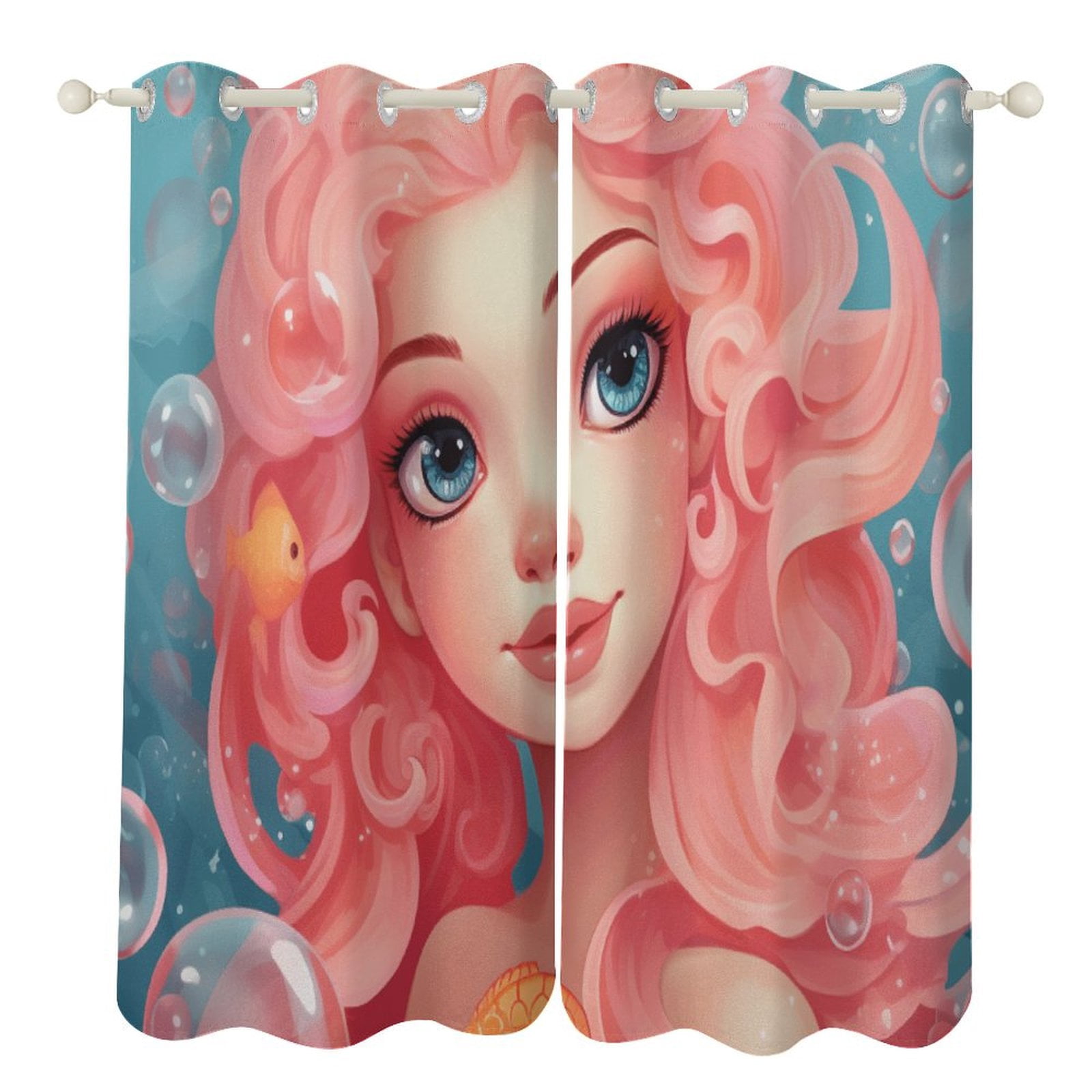 Ocean Mermaid Coral Window Curtain Panels Grommet Blackout Curtains ...