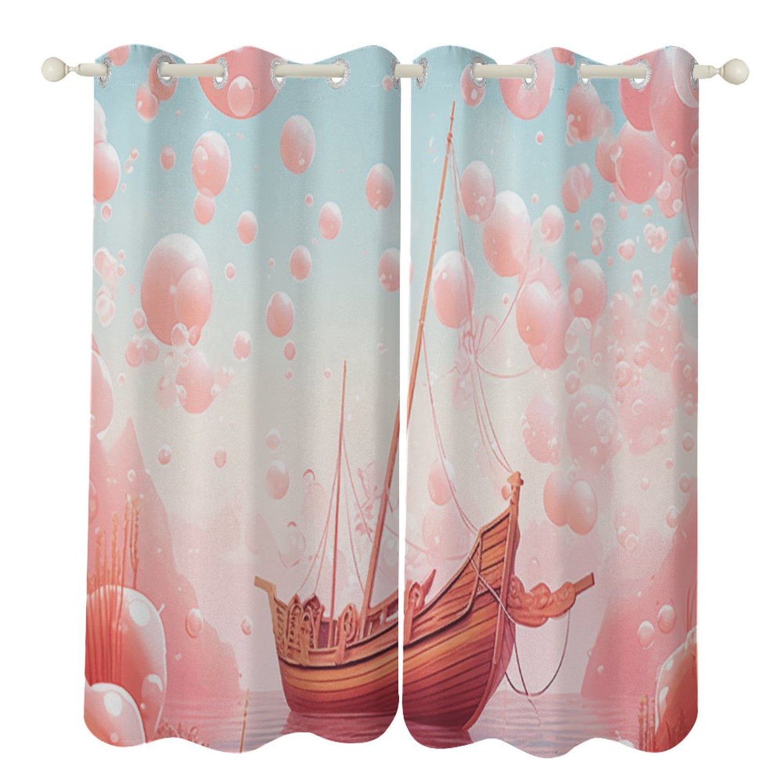 Ocean Mermaid Coral Window Curtain Panels Grommet Blackout Curtains ...