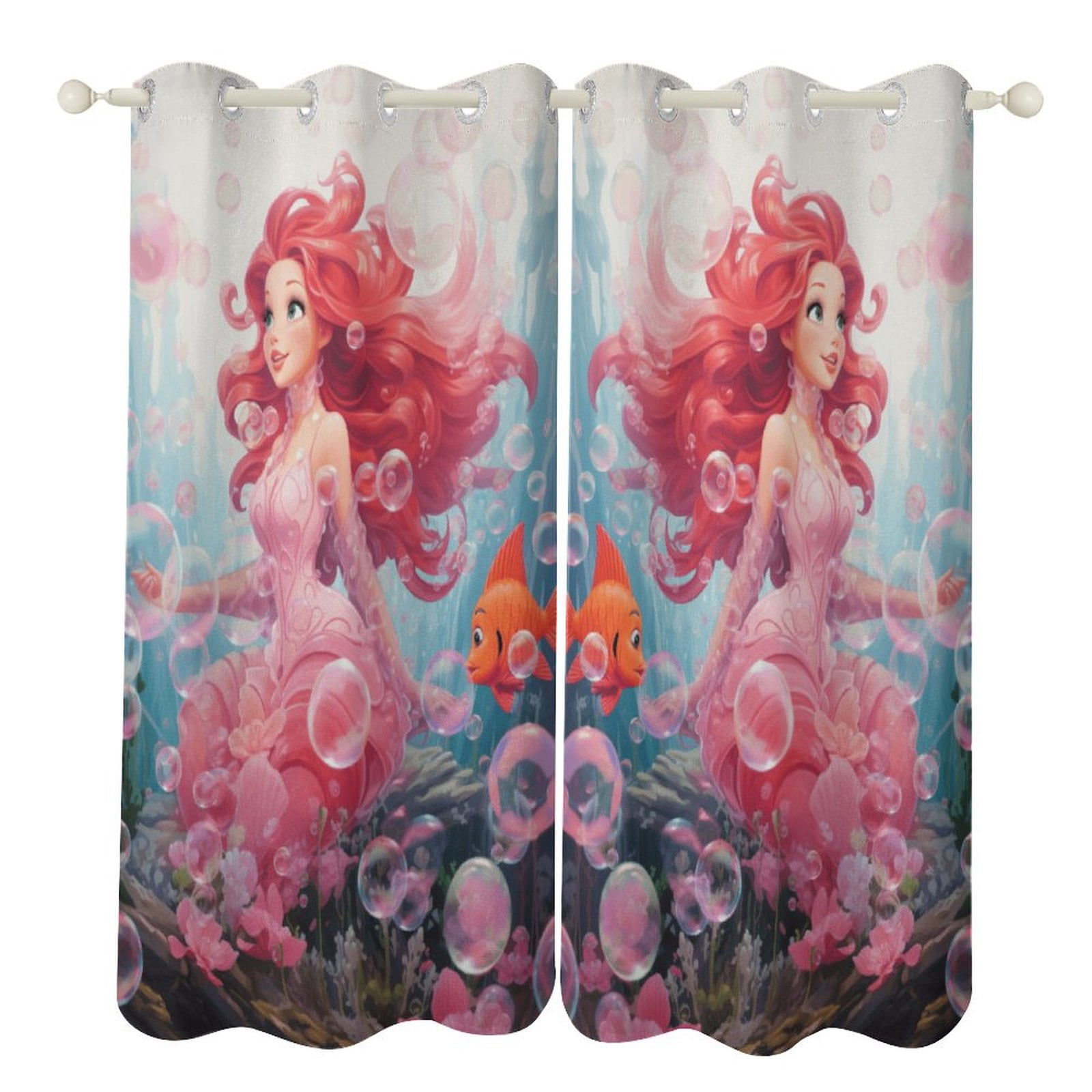 Ocean Mermaid Coral Window Curtain Panels Grommet Blackout Curtains ...