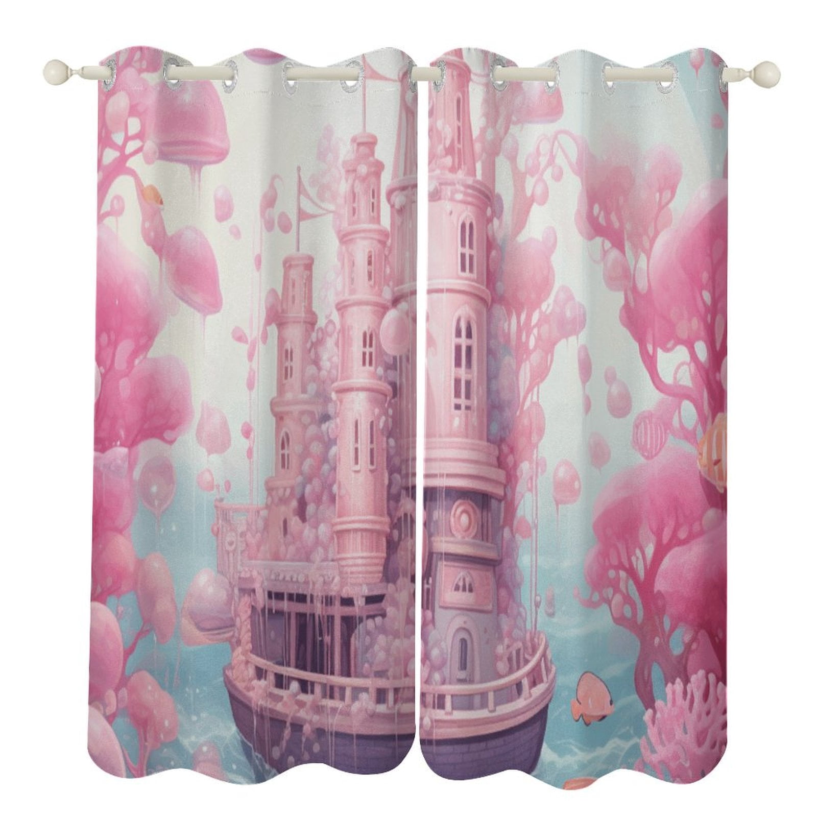 Ocean Mermaid Coral Window Curtain Panels Grommet Blackout Curtains ...