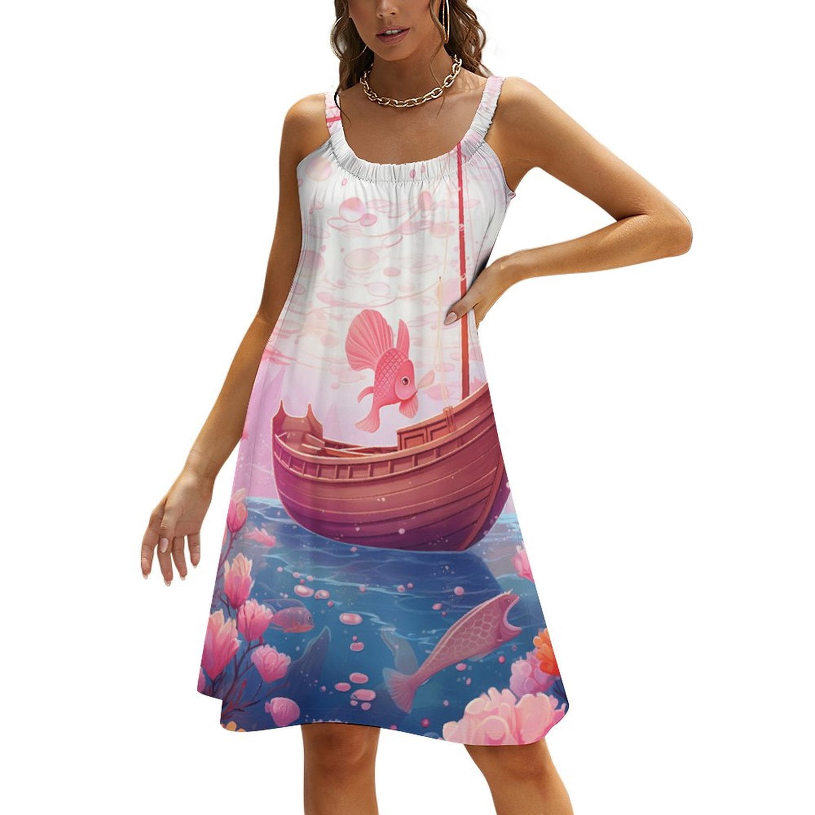 Ocean Mermaid Coral Womens Summer Dresses Casual Sleeveless Tshirt ...