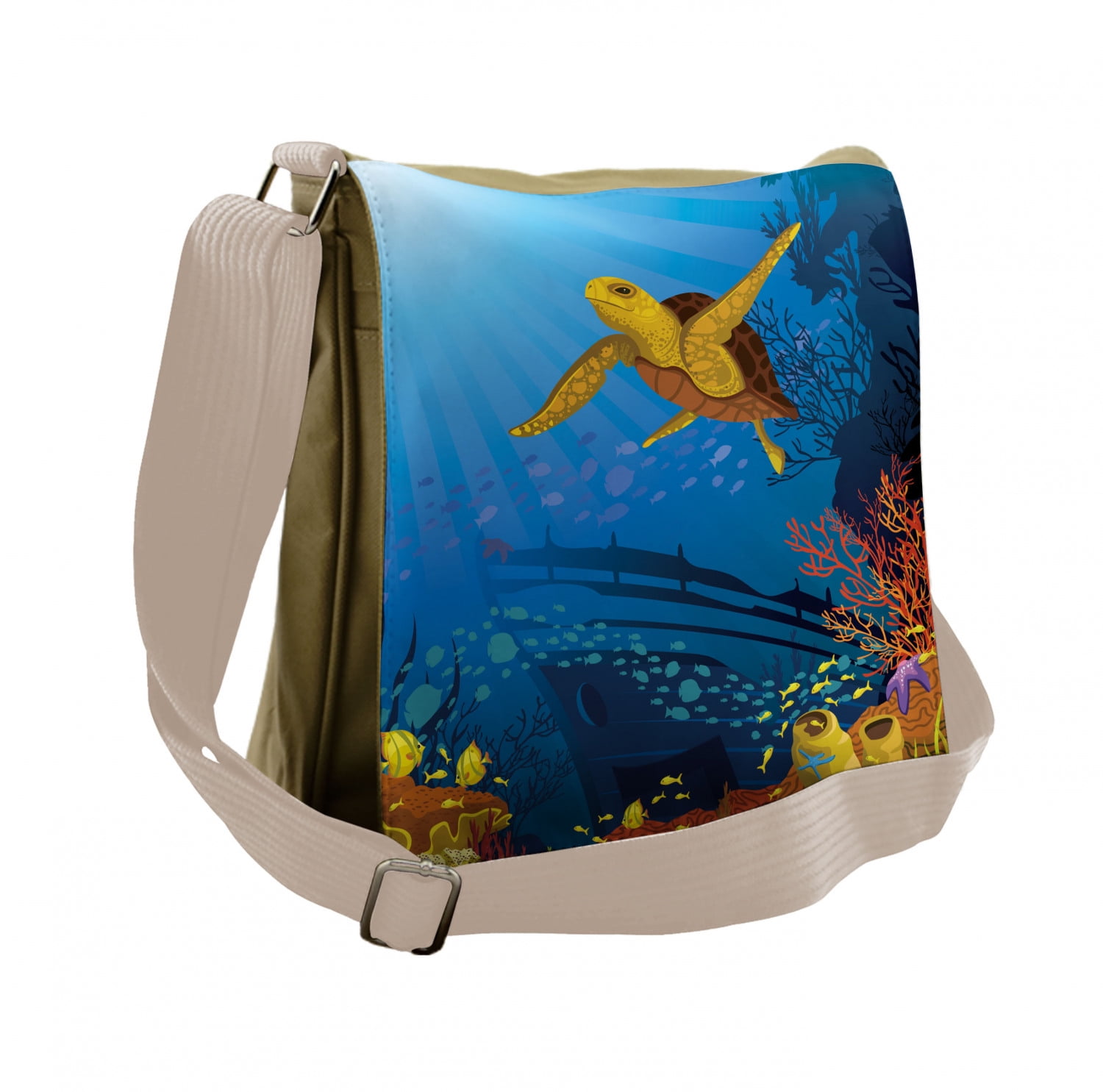 Ocean Messenger Bag, Coral Reef Fish Turtle, Unisex Cross-body, by ...