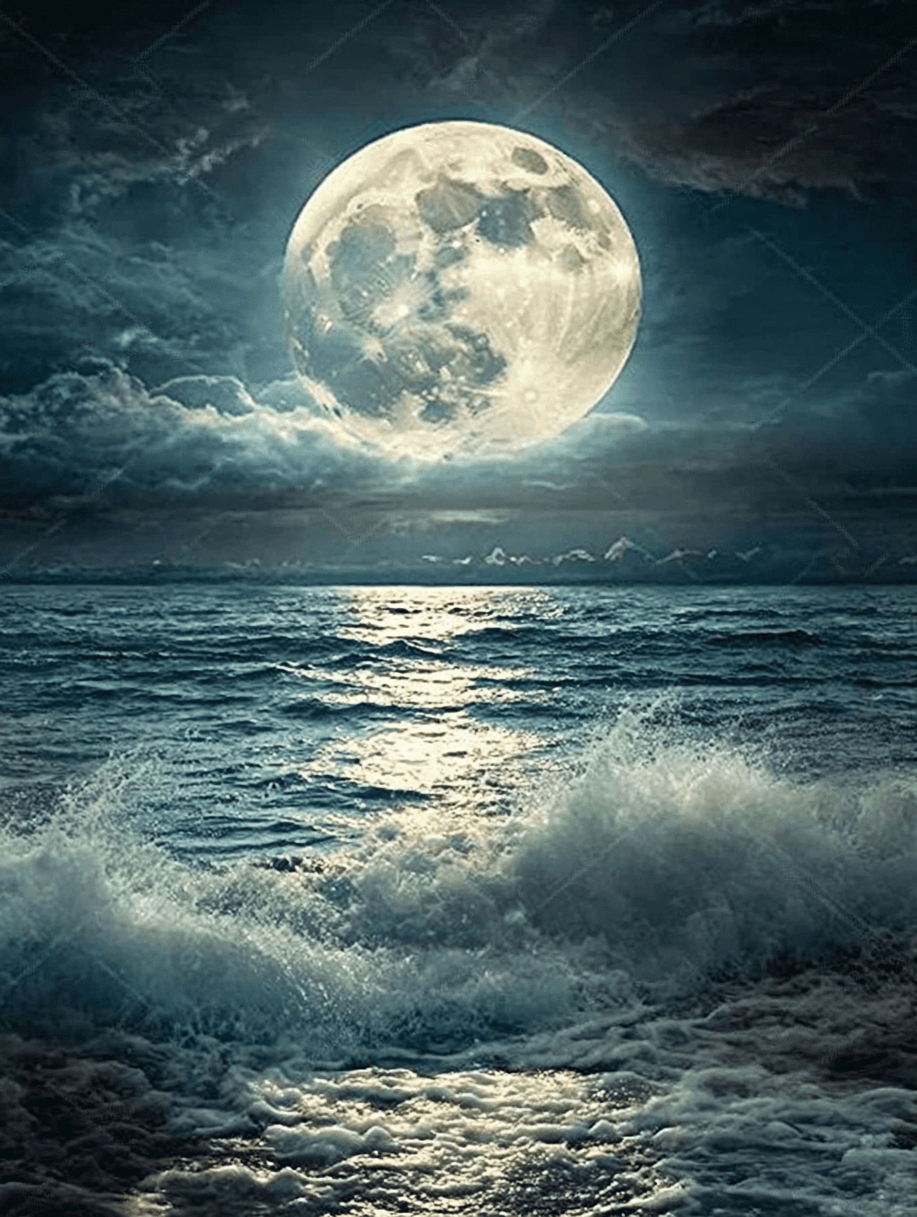 Ocean Moonlit Night Decor Painting/Canvas Art， Suitable for Living Room ...