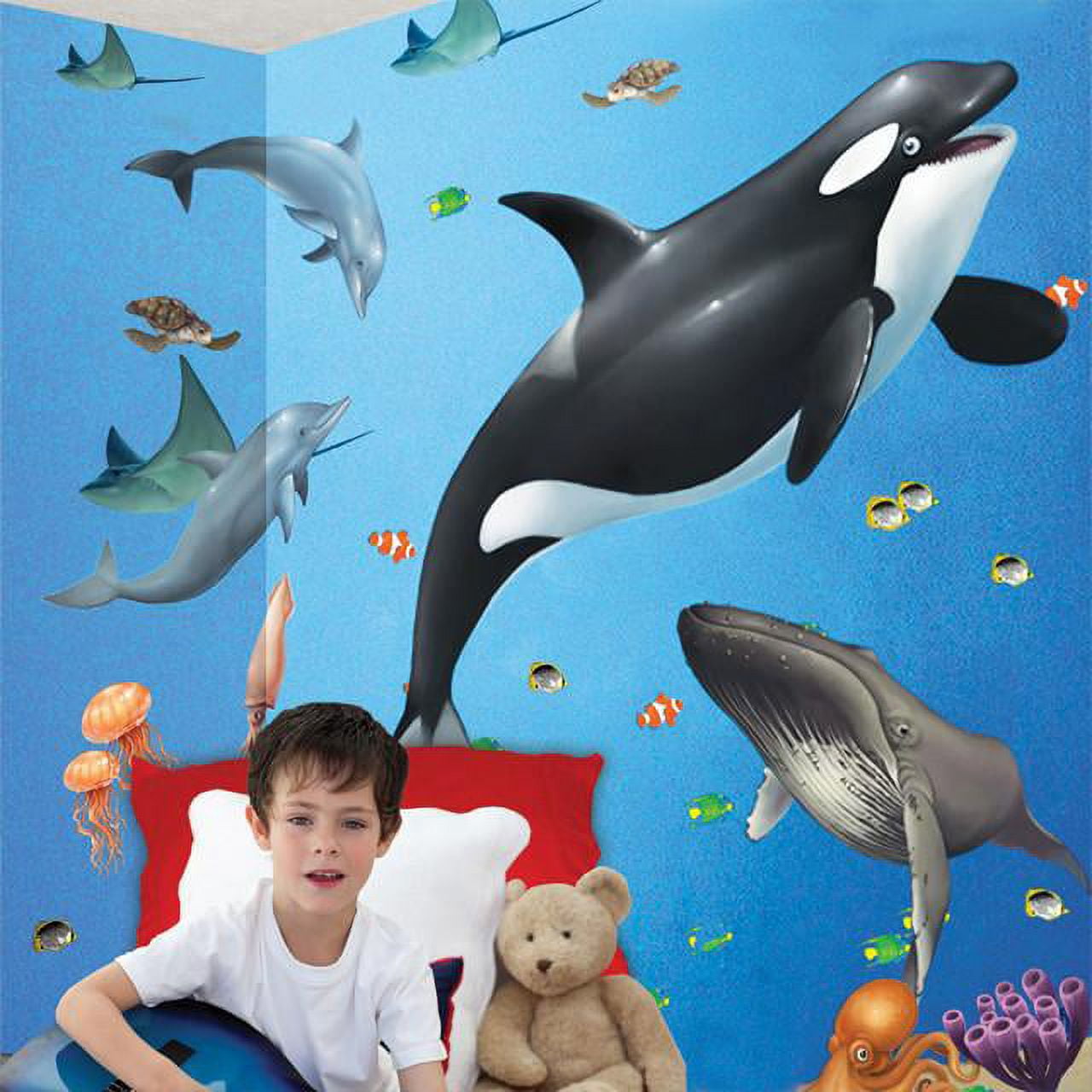 Ocean Mural for Kids Rooms Large Sea Wall Mural Decals of Ocean Animals ...