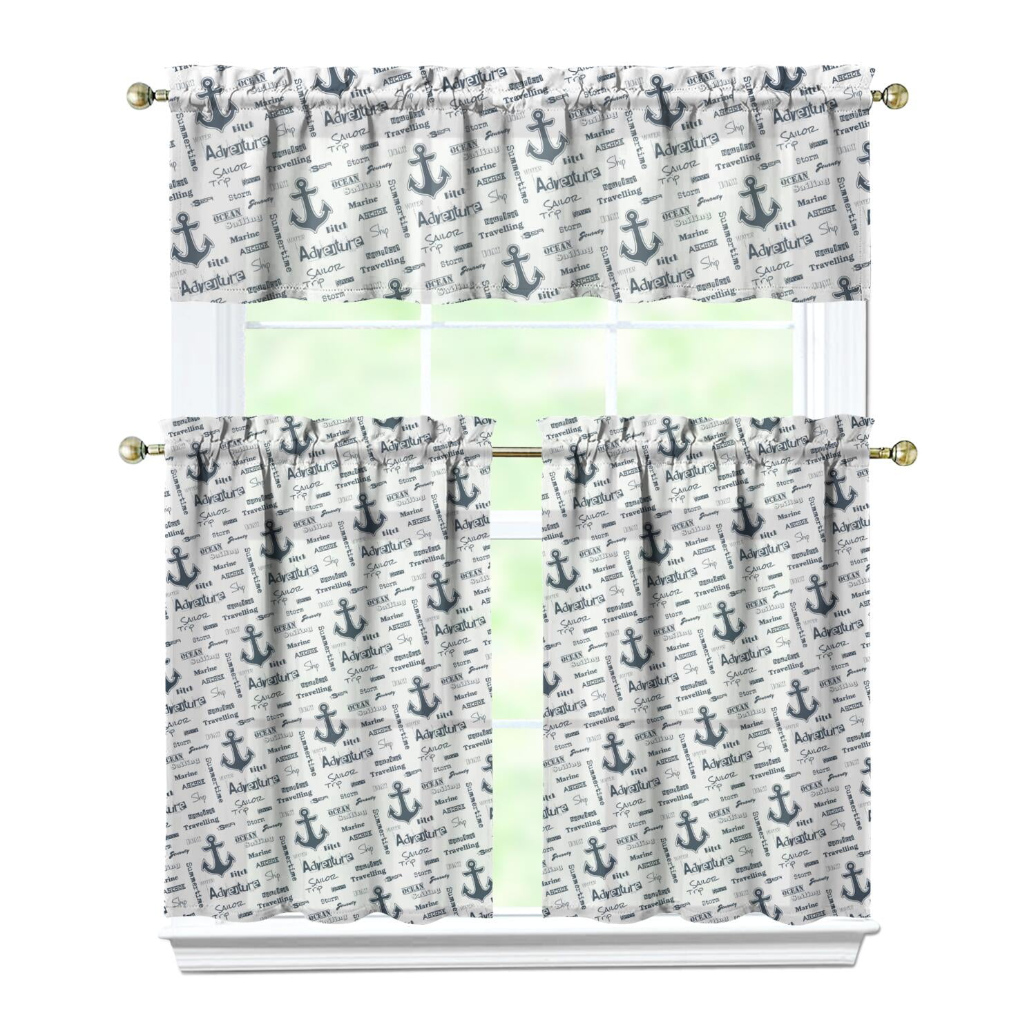 Ocean Nautical Curtains Set Anchor Lighthouse Boat Marine Coastal Beach ...