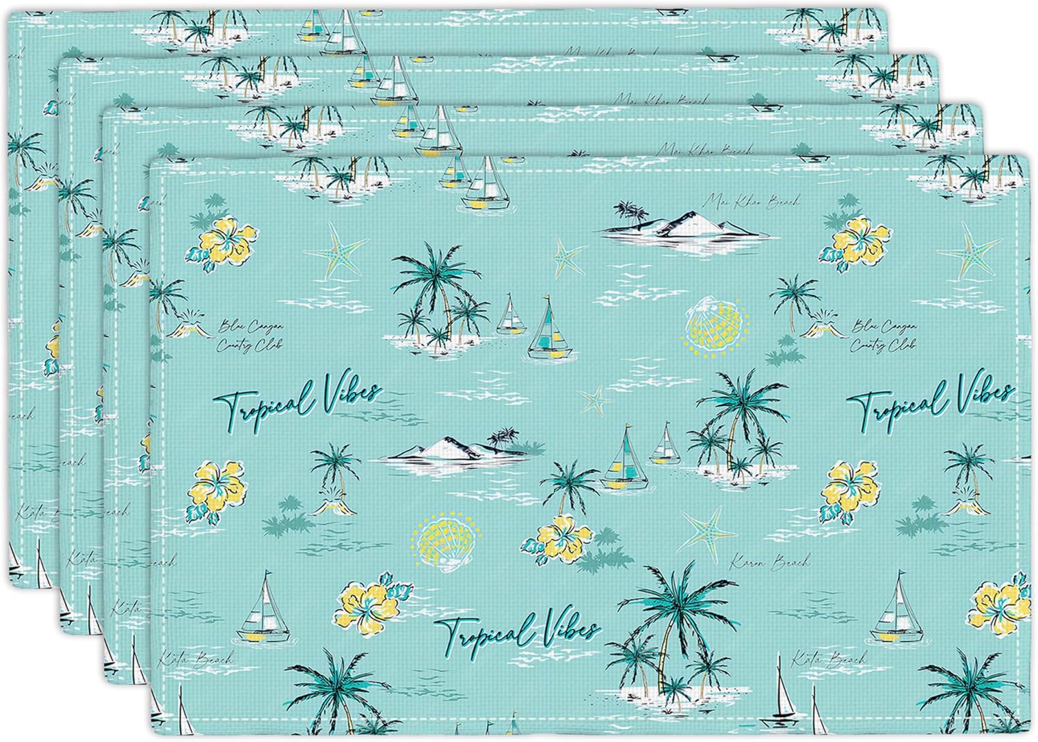 Ocean Nautical Placemats Set of 4, Palm Tree Place Mats Table Mats for ...