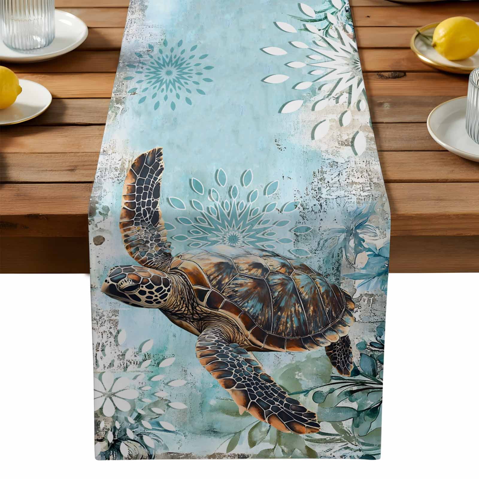 Ocean Nautical Sea Turtle Starfish Seaweed Table Runners 13x70 Inches ...