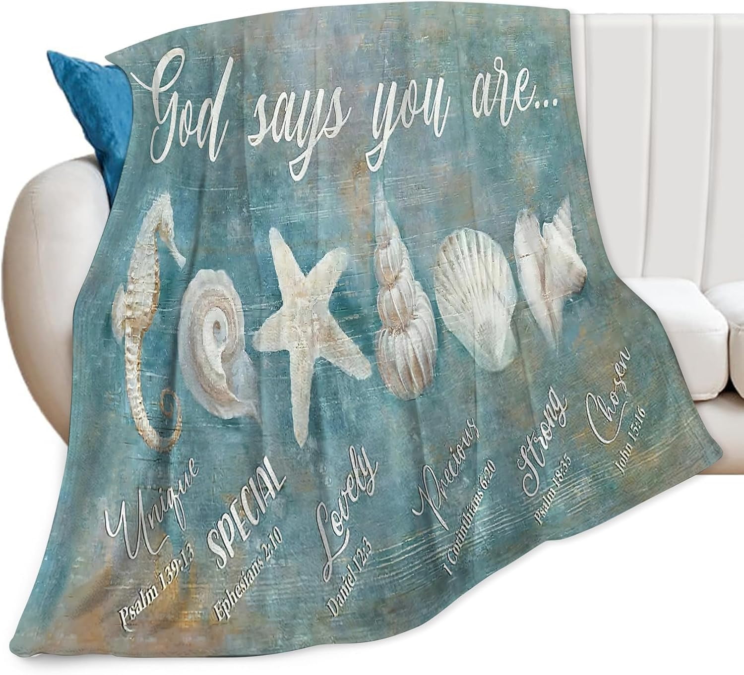 Ocean Nautical Seashells Blanket - God Says You Are - Soft Warm Cozy ...