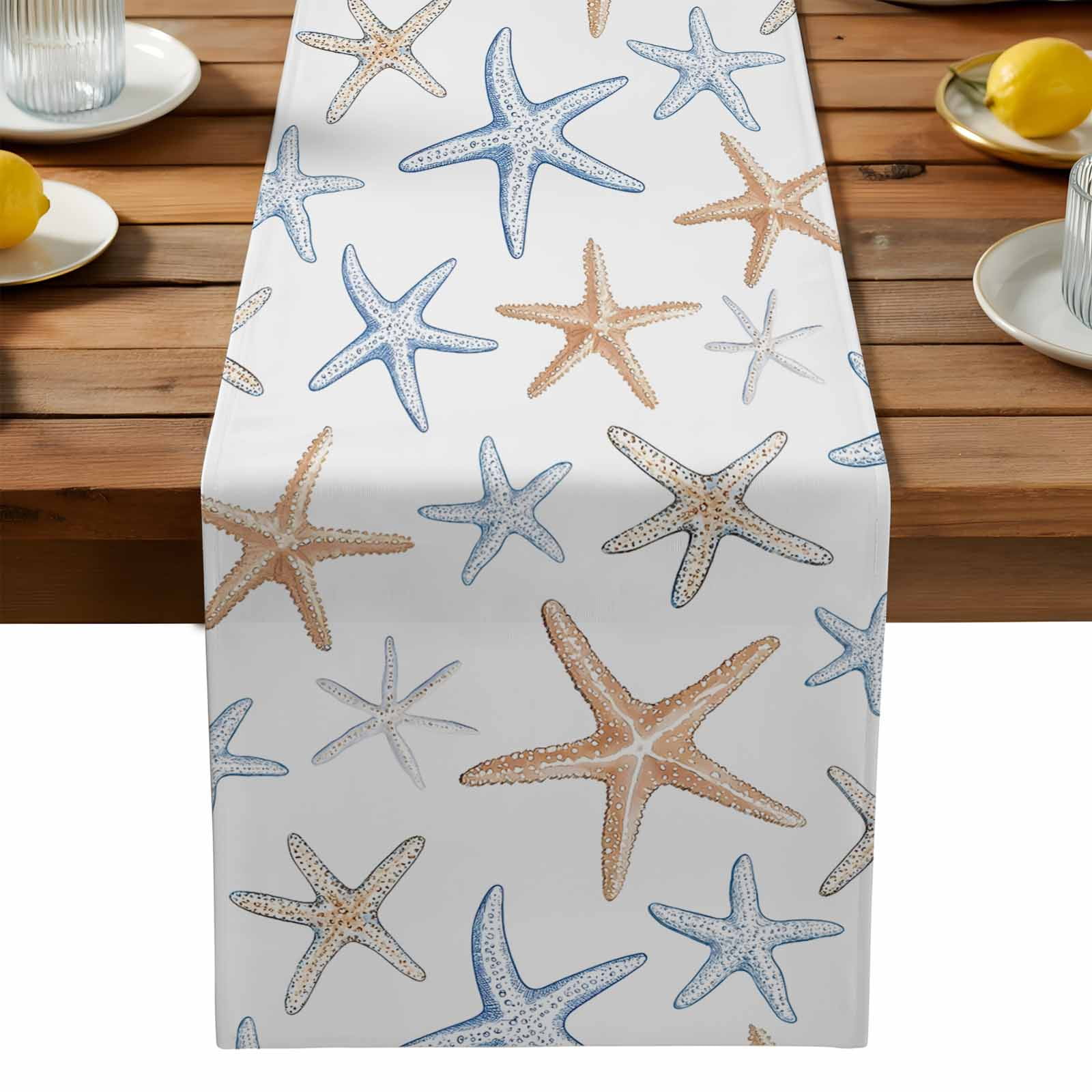 Ocean Nautical Starfish Table Runners 13x70 Inches Long Linen Burlap ...