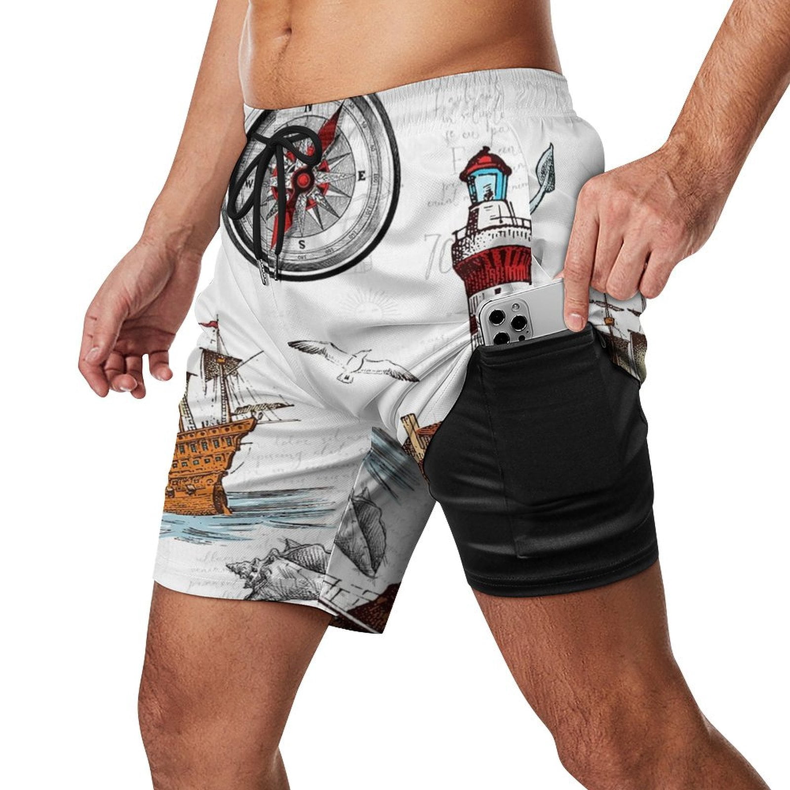 Ocean Nautical Vintage Sea Coastal Lighthouse Boat Quick Dry Swimming ...