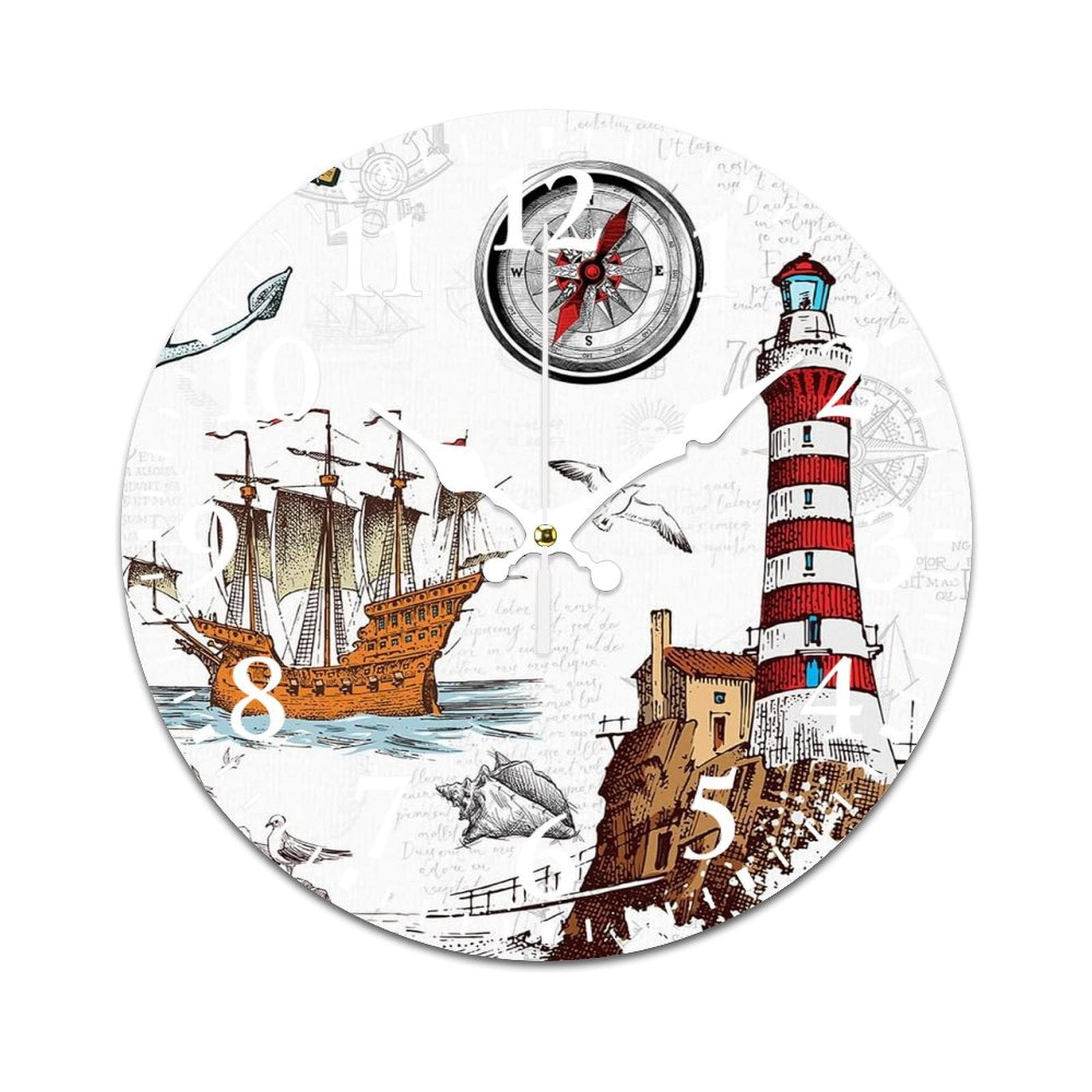 Ocean Nautical Vintage Sea Coastal Lighthouse Boat Wall Clock Modern ...