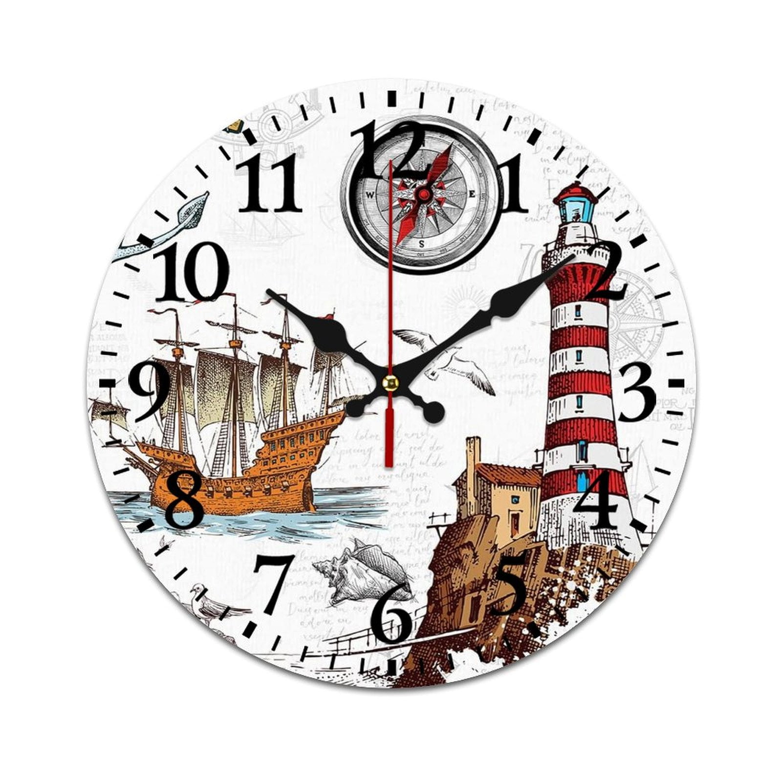 Ocean Nautical Vintage Sea Coastal Lighthouse Boat Wall Clock Modern ...