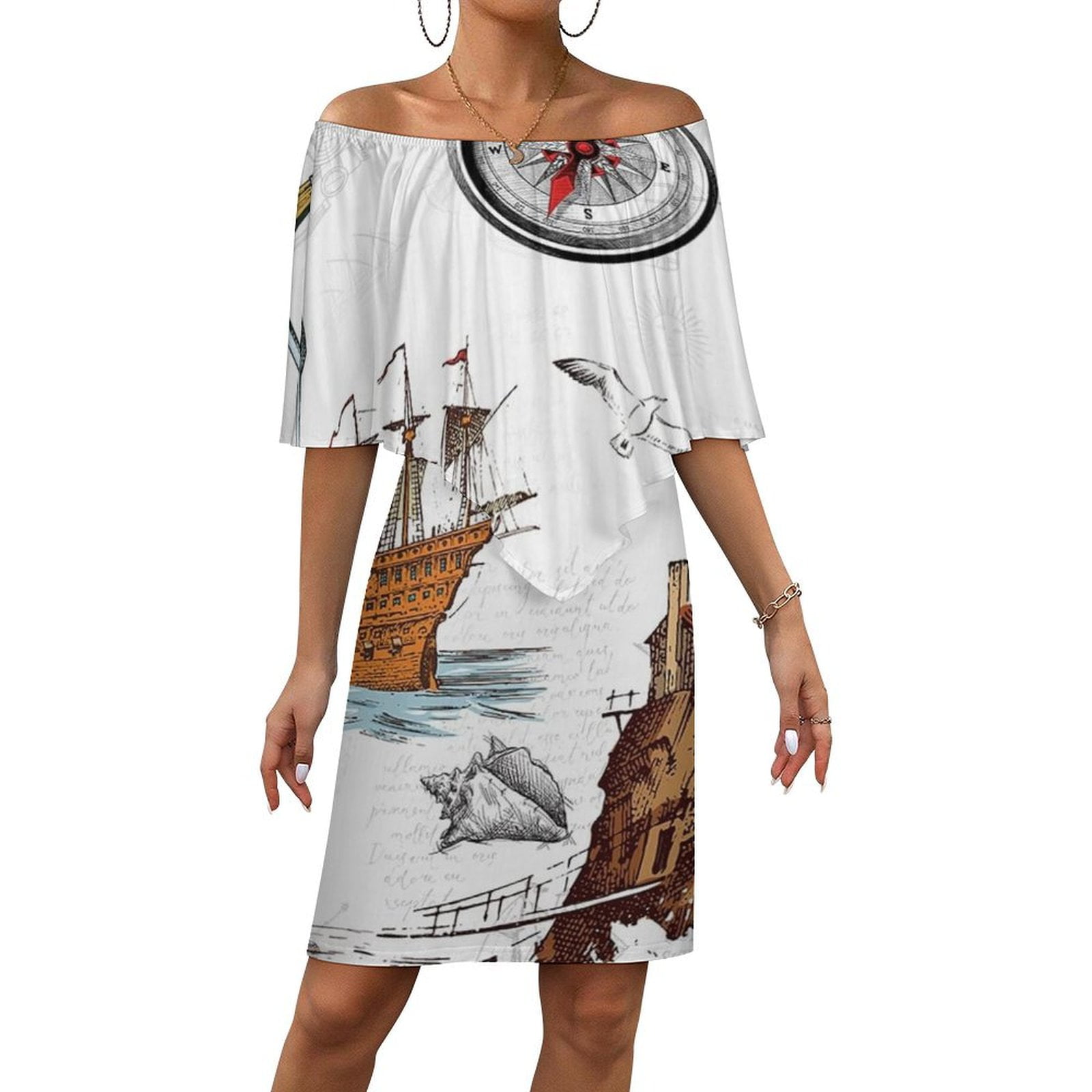 Ocean Nautical Vintage Sea Coastal Lighthouse Boat Women's Off The ...