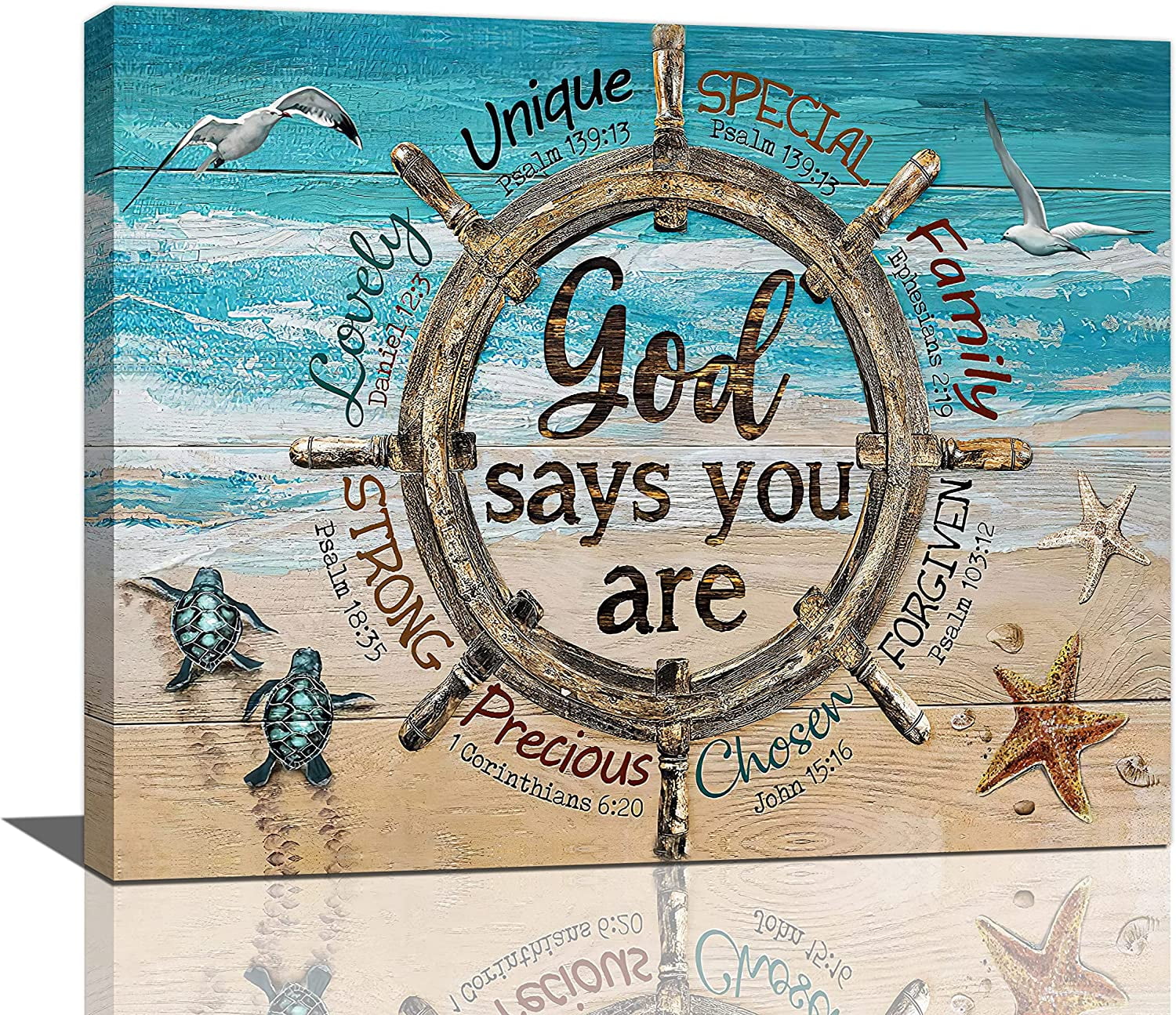 Ocean Nautical Wall Art Coastal Beach Rudder Canvas Wall Decor God Says ...