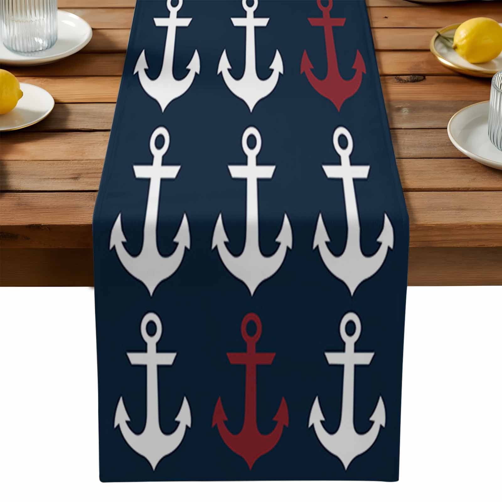 Ocean Nautical White and Red Ship's Anchor Table Runner-72 Inch Long ...