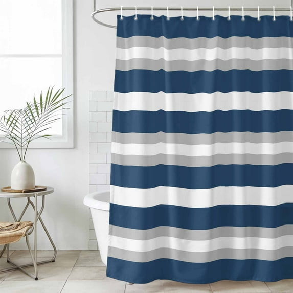 Ocean Navy Blue Stripes Shower Curtain with Rustproof Grommets ...
