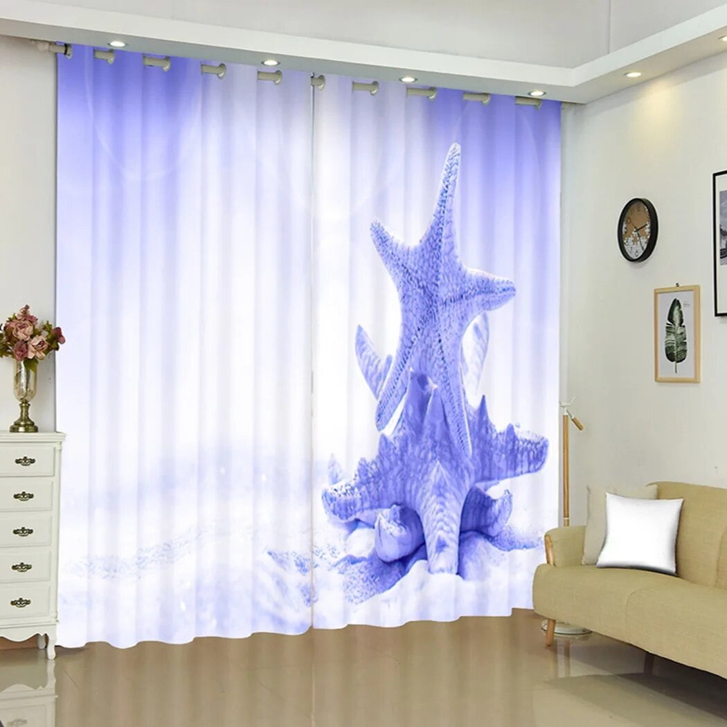 Ocean Objects StarCurtain Blue Yellow And Pink Polyester Pongee Fabric ...