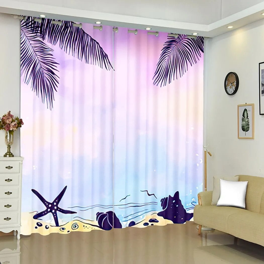Ocean Objects StarCurtain Blue Yellow And Pink Polyester Pongee Fabric ...