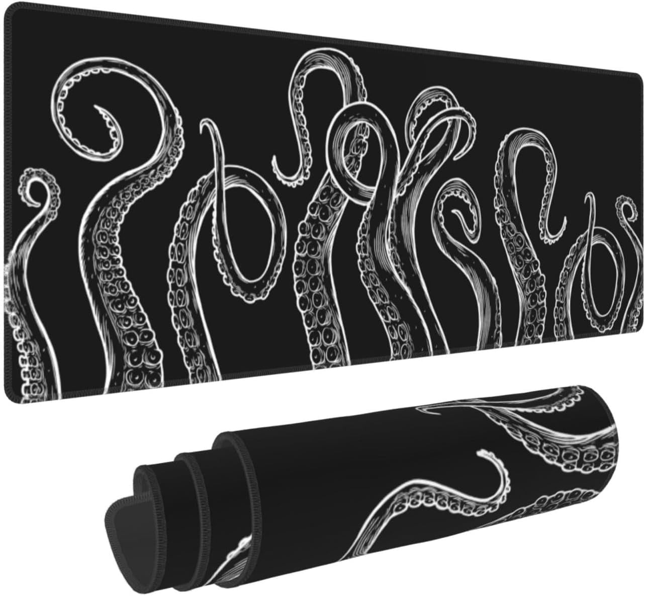 Ocean Octopus Black White Mouse Pad 31.5x11.8 in Desk Accessories Big ...
