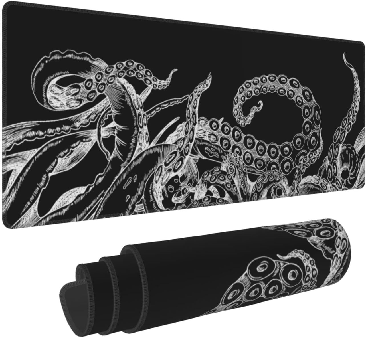 Ocean Octopus Black White Mouse Pad XL Extended Desk Mat, Non Slip ...