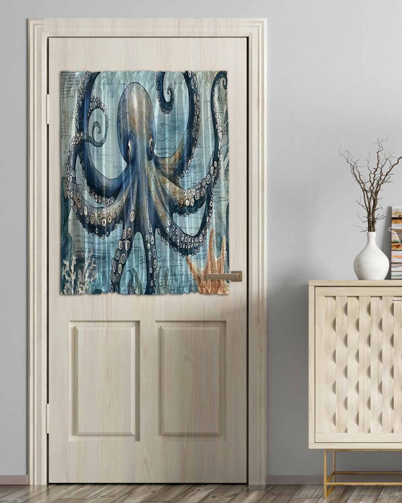 Ocean Octopus Blackout Curtains French Door Curtains for Door Window ...