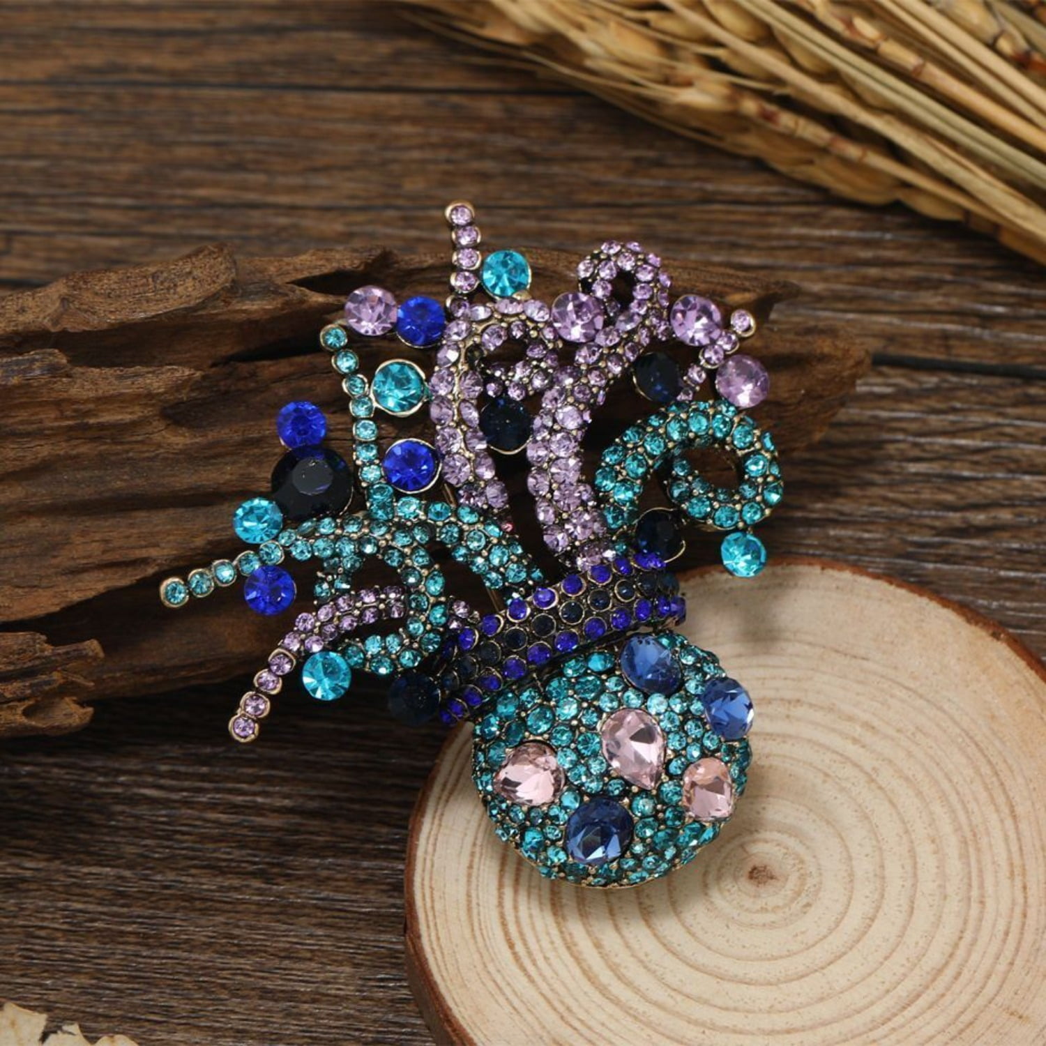 Ocean Octopus Colored Diamond Brooch Pin Crystal Luxury Octopus Brooch ...