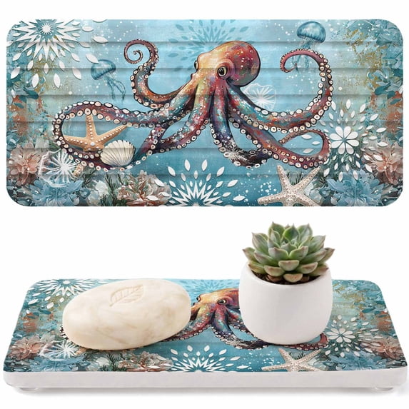 Ocean Octopus Diatomaceous Earth Coasters, Sealife Marine Life Blue ...