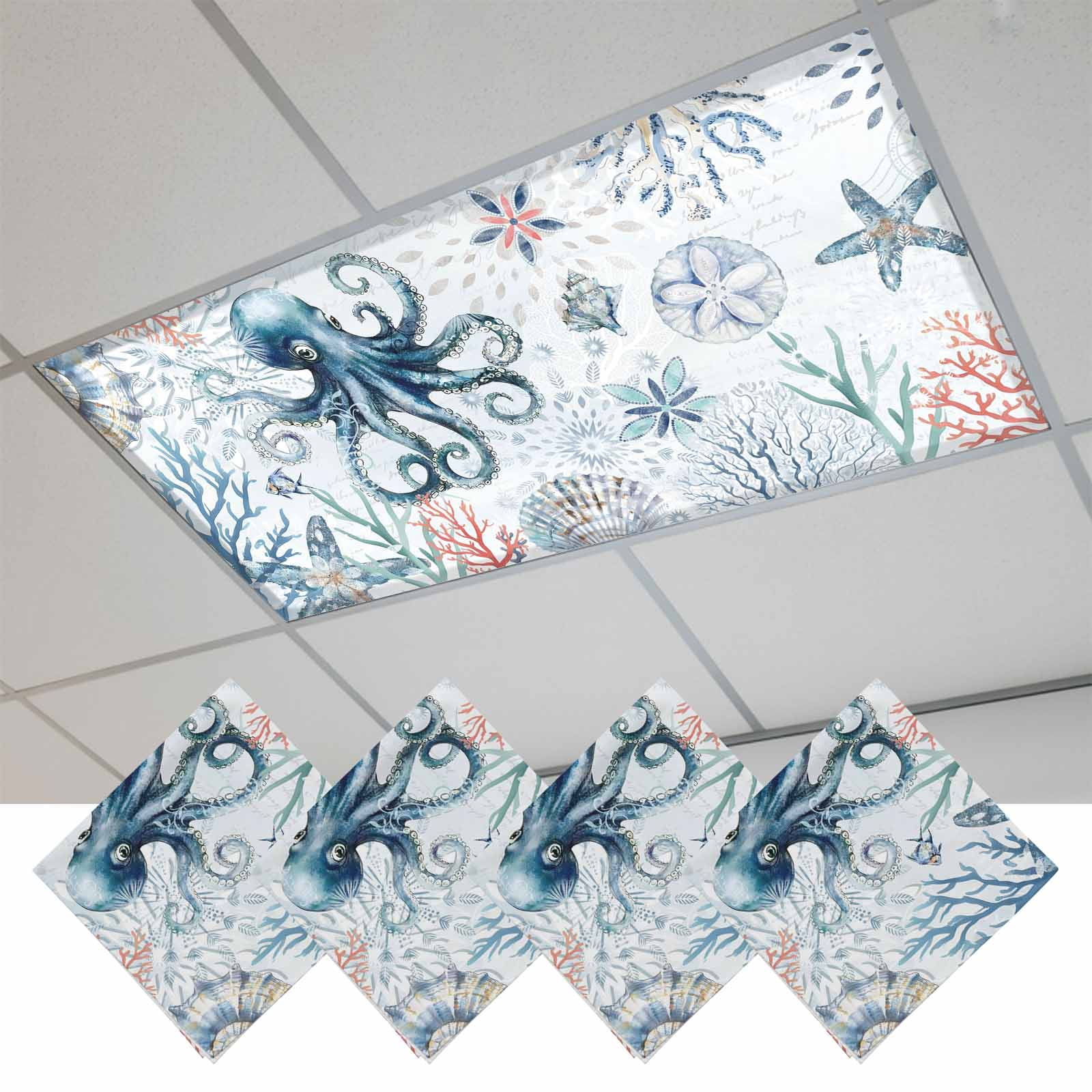 Ocean Octopus Magnetic Fluorescent Light Covers for Ceiling Lights 2x4 ...