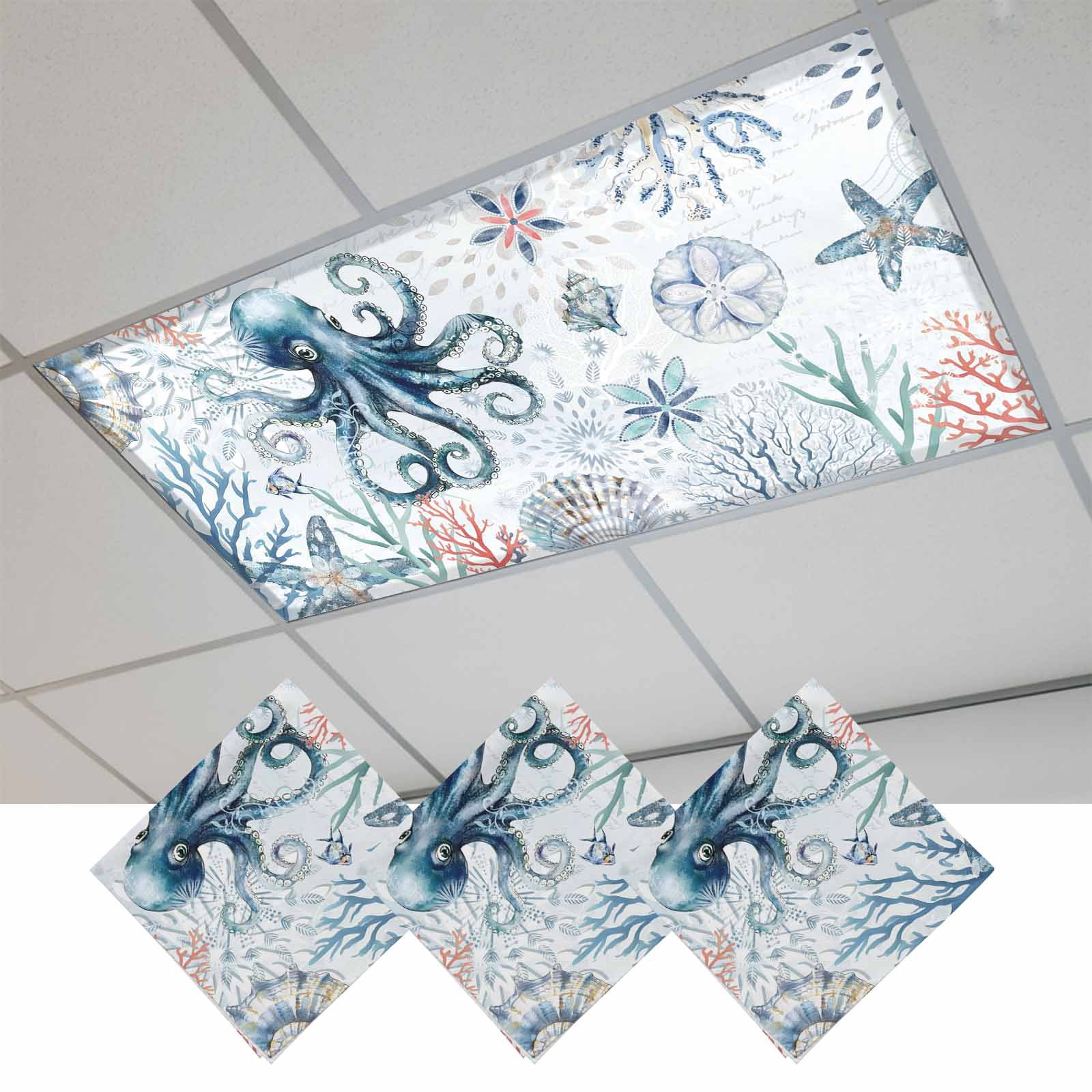 Ocean Octopus Magnetic Fluorescent Light Covers for Ceiling Lights 2x4 ...