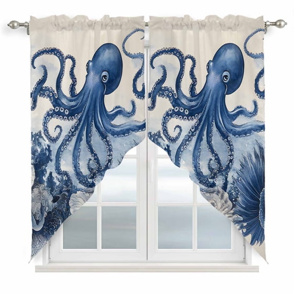 Ocean Octopus Swag Curtain Valance for Window 2 Panels Retro Nautical ...