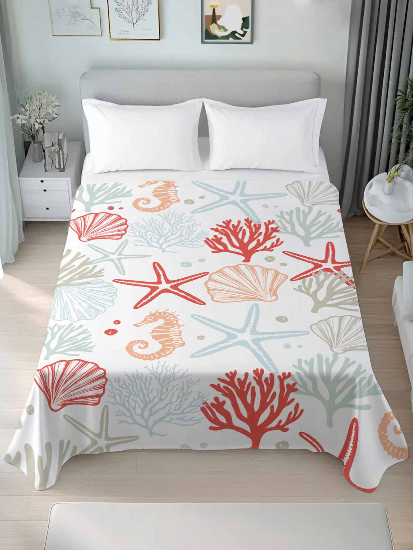 Ocean Orange Red Full Size Flat Sheet, Wrinkleproof & Fadeproof Cooling ...