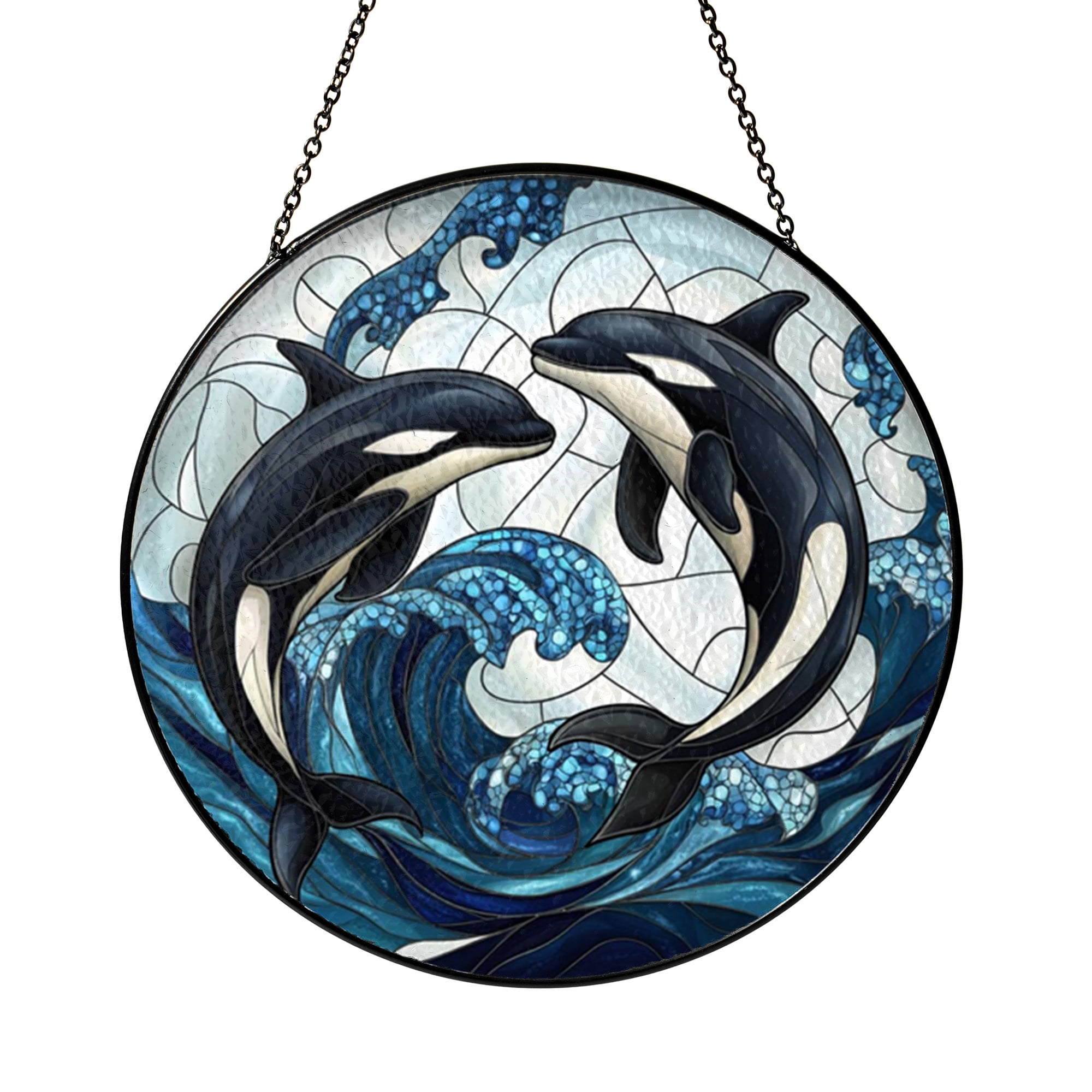 Ocean Orca Whale Stained Glass Suncatcher, Fantasy Sea Life Window ...